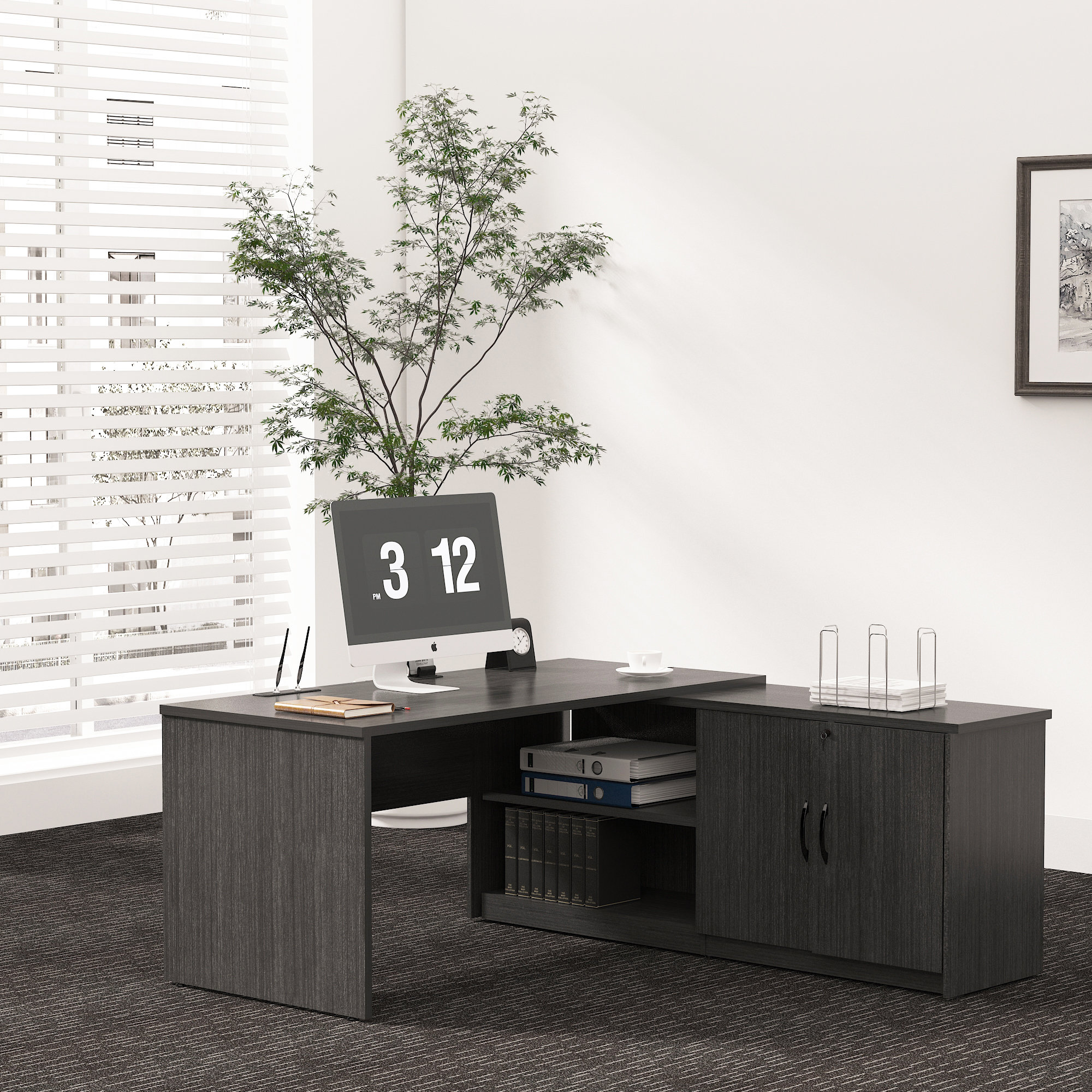 Cubespace 64.57'' L-shaped Desk with Side Cabinet & Reviews | Wayfair