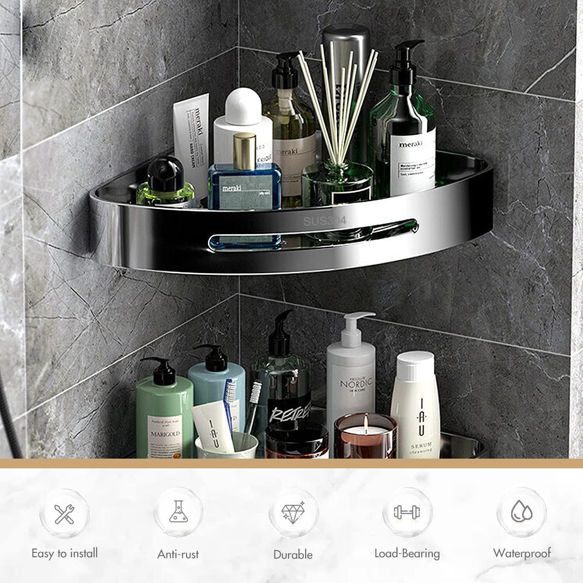 Rebrilliant Clarksdale Hooks Stainless Steel Shower Caddy | Wayfair