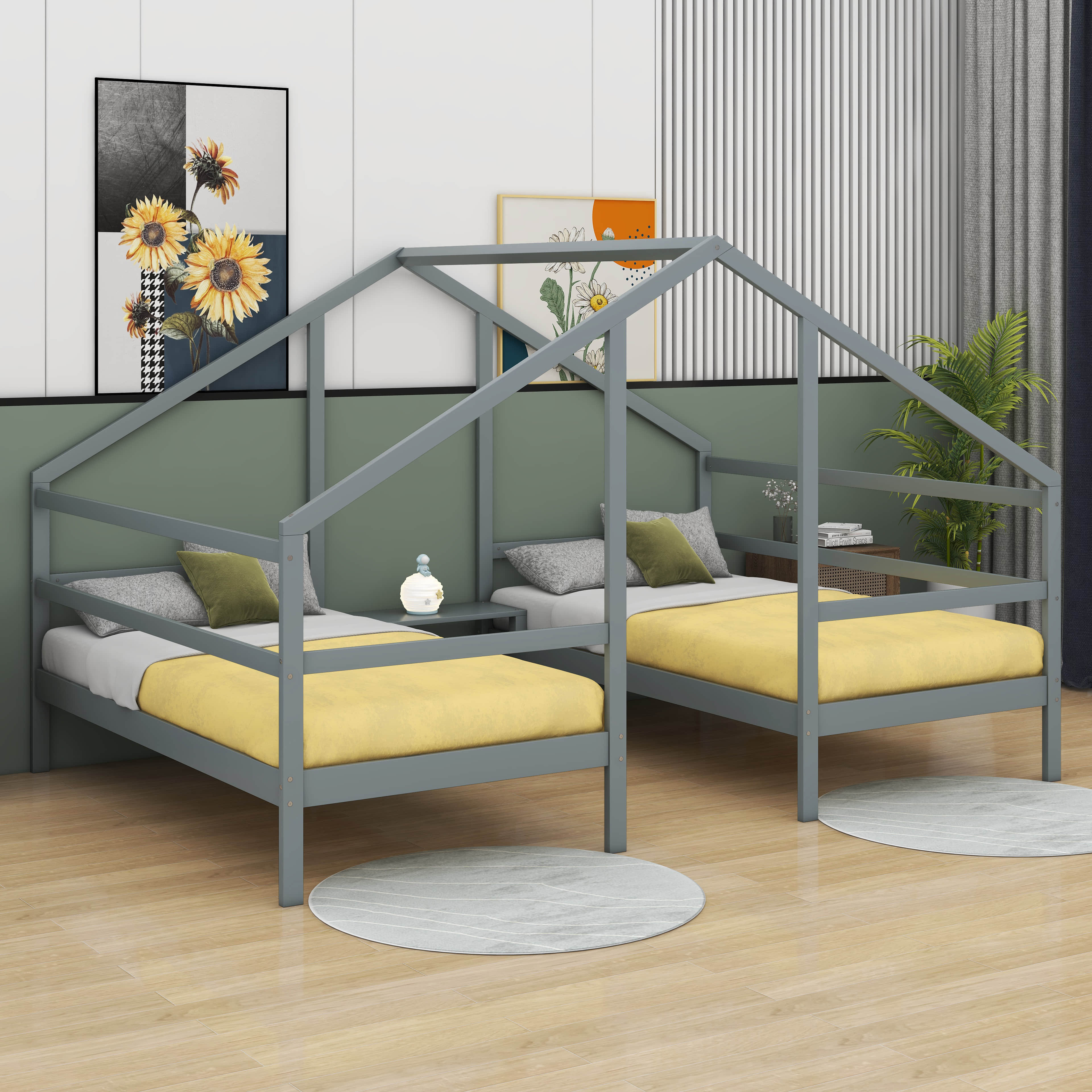 Harper Orchard Funsch Double Twin Size Triangular House Beds with Built ...