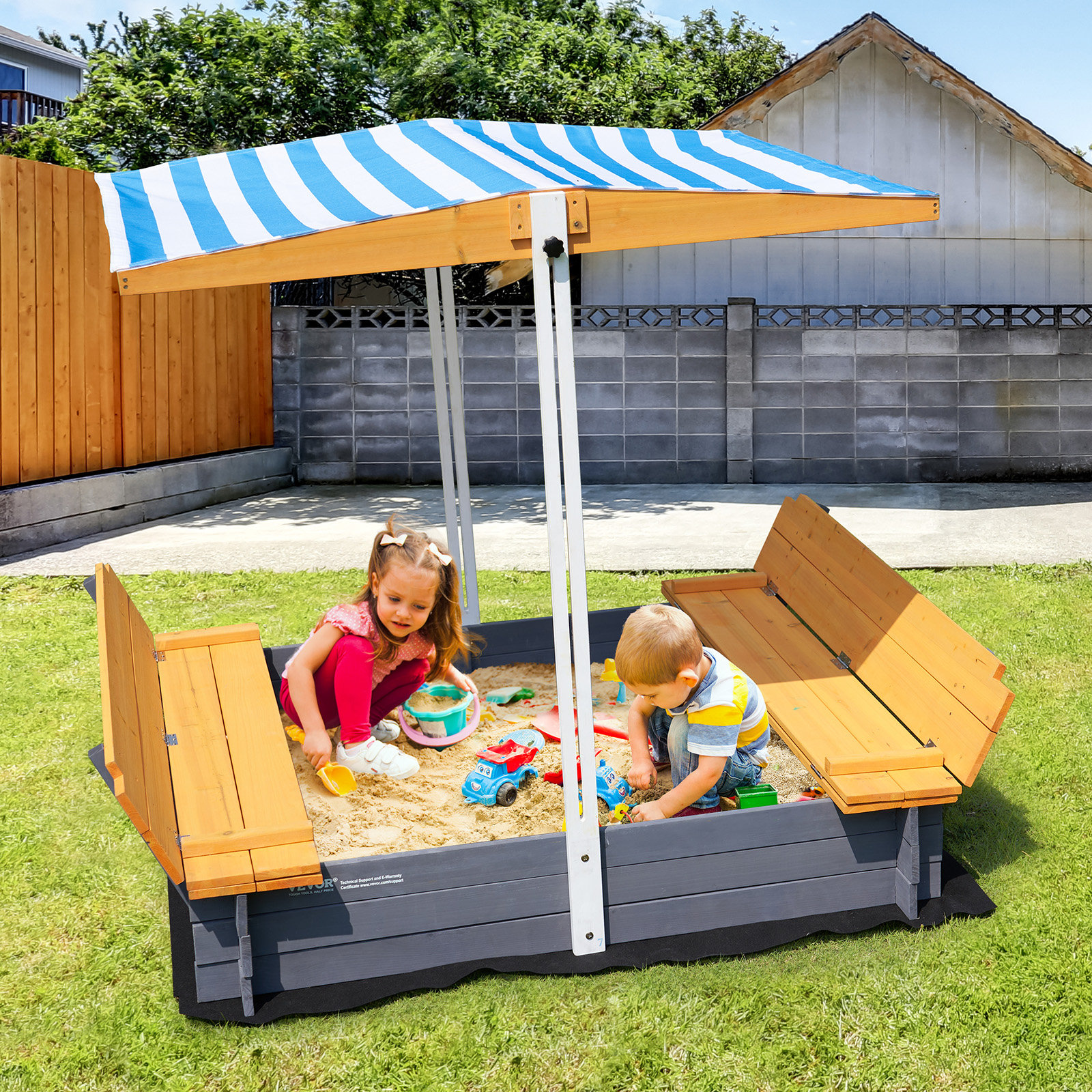 VEVOR 47.2'' x 57.3'' Wood Square Sandbox | Wayfair.co.uk