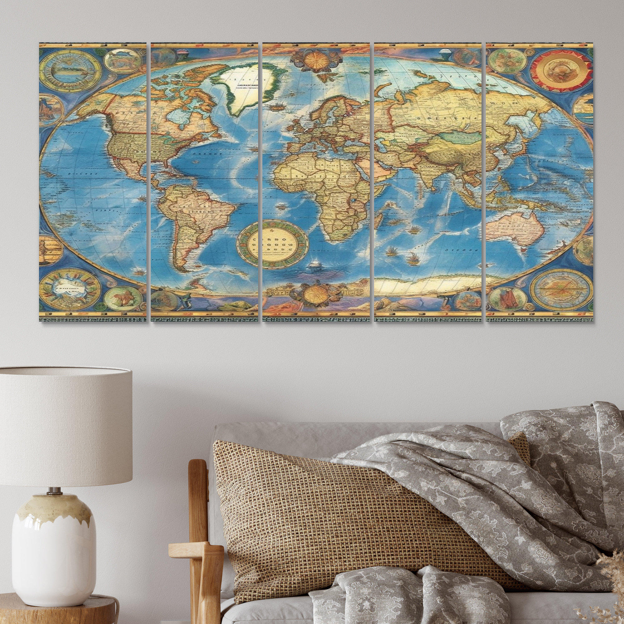 Design Art Vintage World Map II - Maps Metal Art Print Set | Wayfair