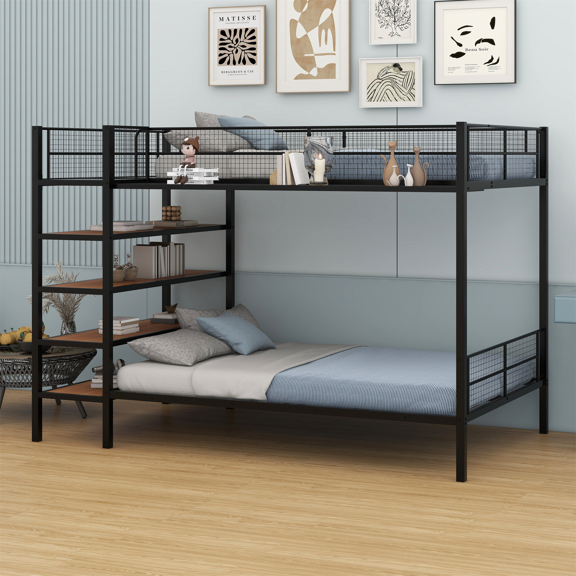 Mason & Marbles Metal Bunk Bed With 5-Tier Shelves | Wayfair