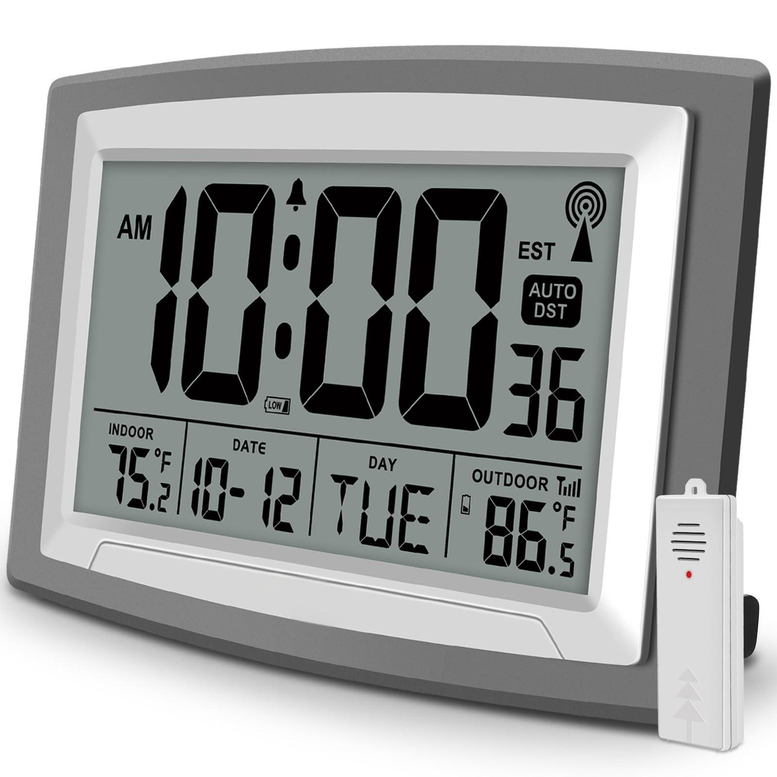 Latitude Run® Atomic Clock With Outdoor And Indoor Temperature, 12.5 ...