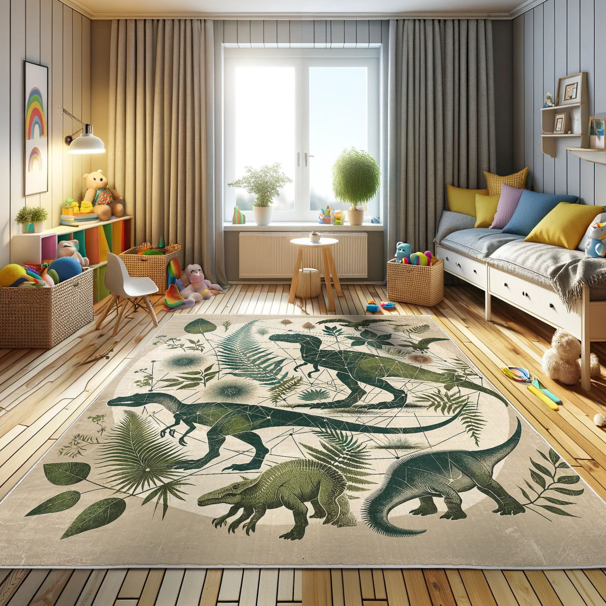 Ambesonne Dinosaur Rug Carpet Prehistoric Animals Jungle Grey Yellow ...