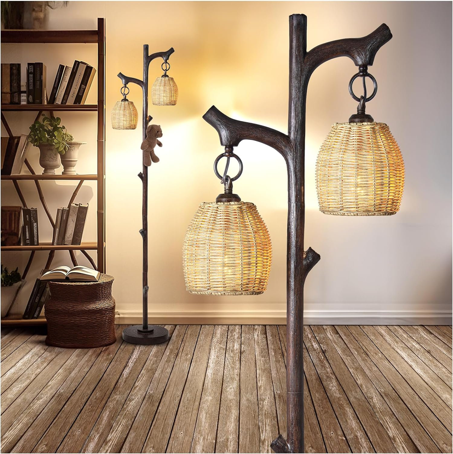 Bayou Breeze Vintage Standing Tall Lamp with Lantern Stepless Dimmable ...