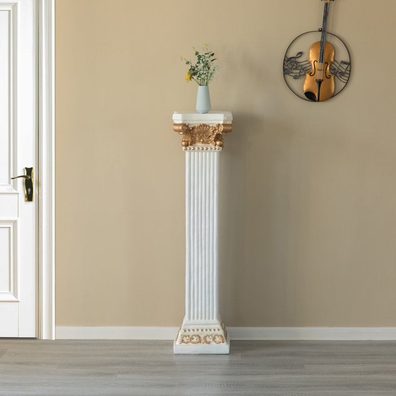 Uniquewise Fiberglass White and Gold Plinth Roman Piller Pedestal Vase ...