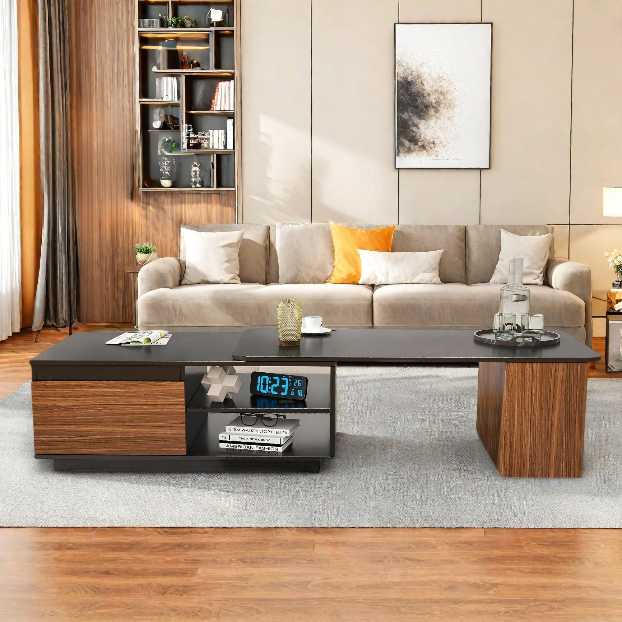 Ebern Designs Extendable Long Rectangular Coffee Table With 2 Storage ...