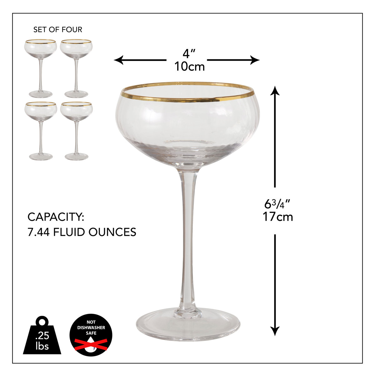 Mercer41 Gold Rimmed Coupe Wine Glasses | Wayfair