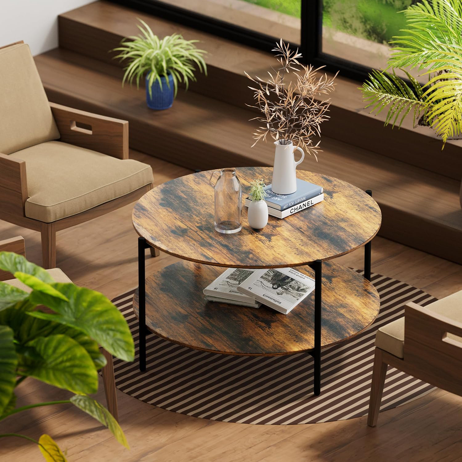 17 Stories Round Coffee Table, 2-Tier 32.9" Circle Coffee Tables With ...