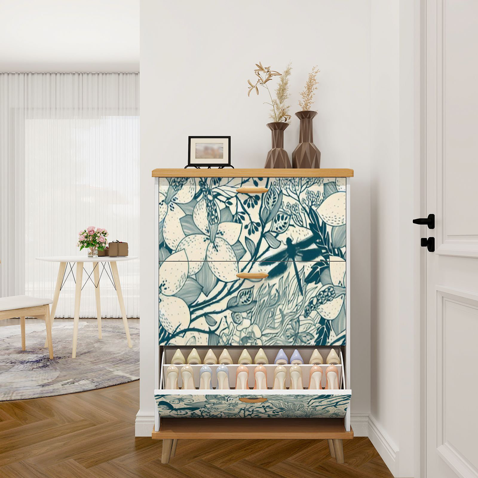 East Urban Home Shoe Storage Cabinet with 3 Flip Drawers for floral ...
