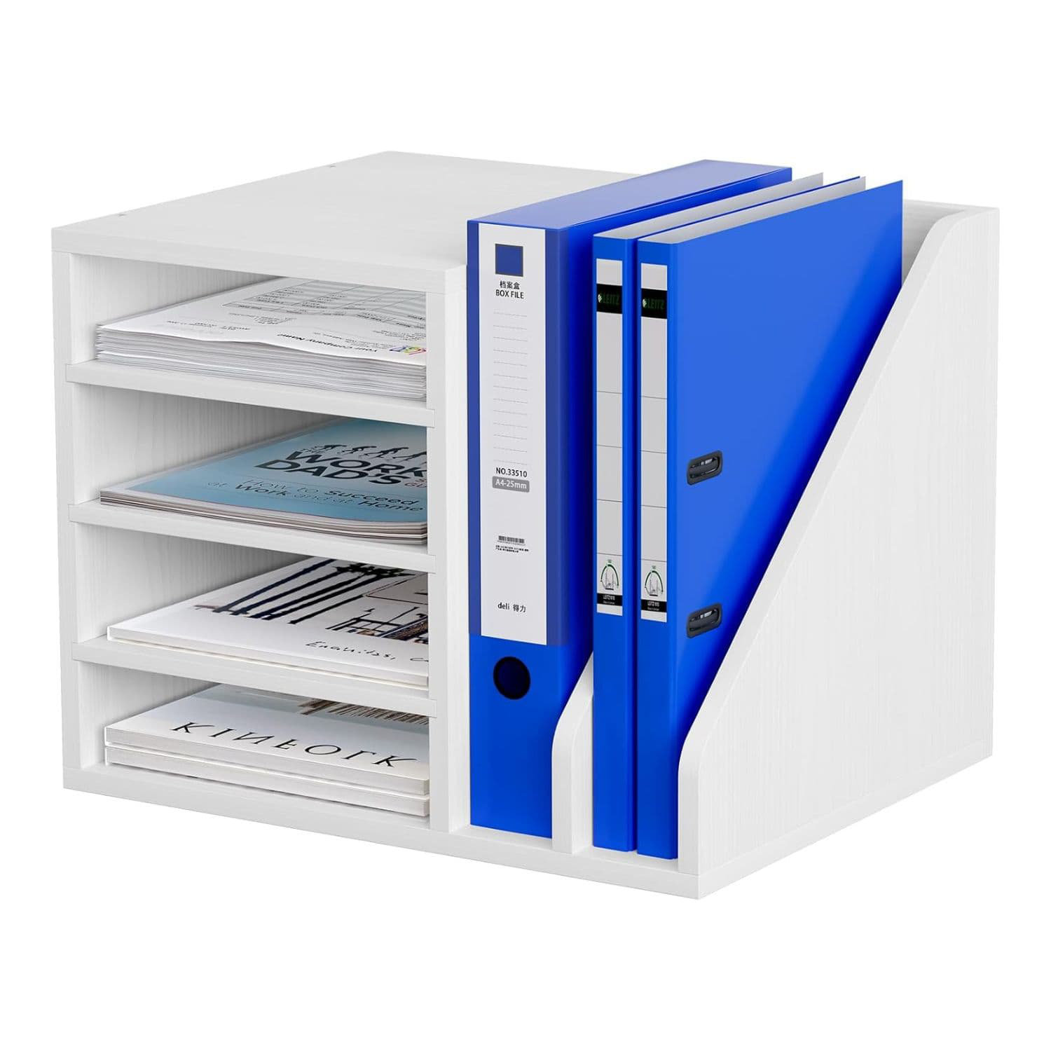 Ebern Designs 4-Tier Wooden A4 Desk Tray: Office Tidy & File Holder ...