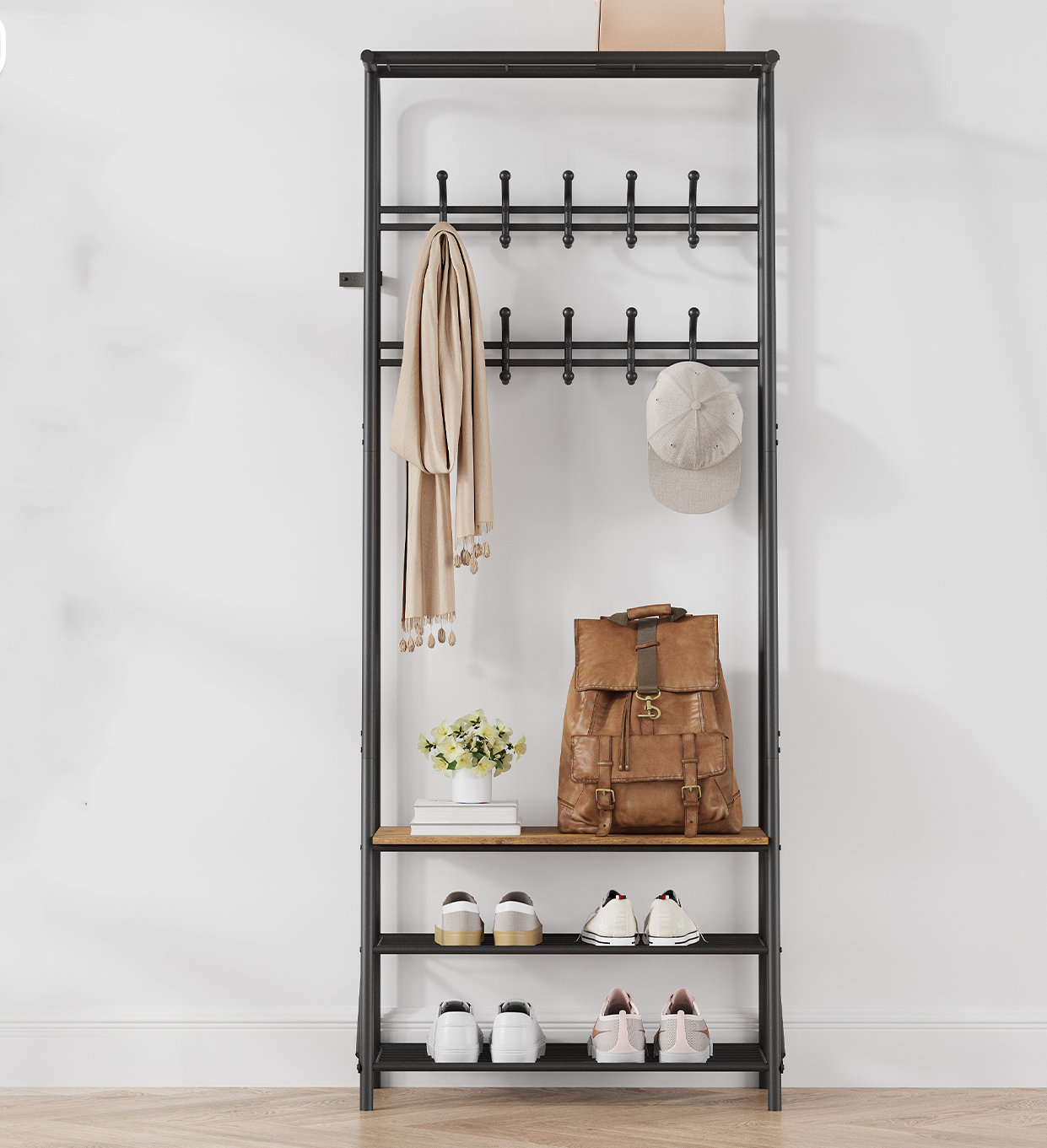 17 Stories Coat Rack Shoe Bench, 4-in-1 Hall Trees Entryway Bench With ...