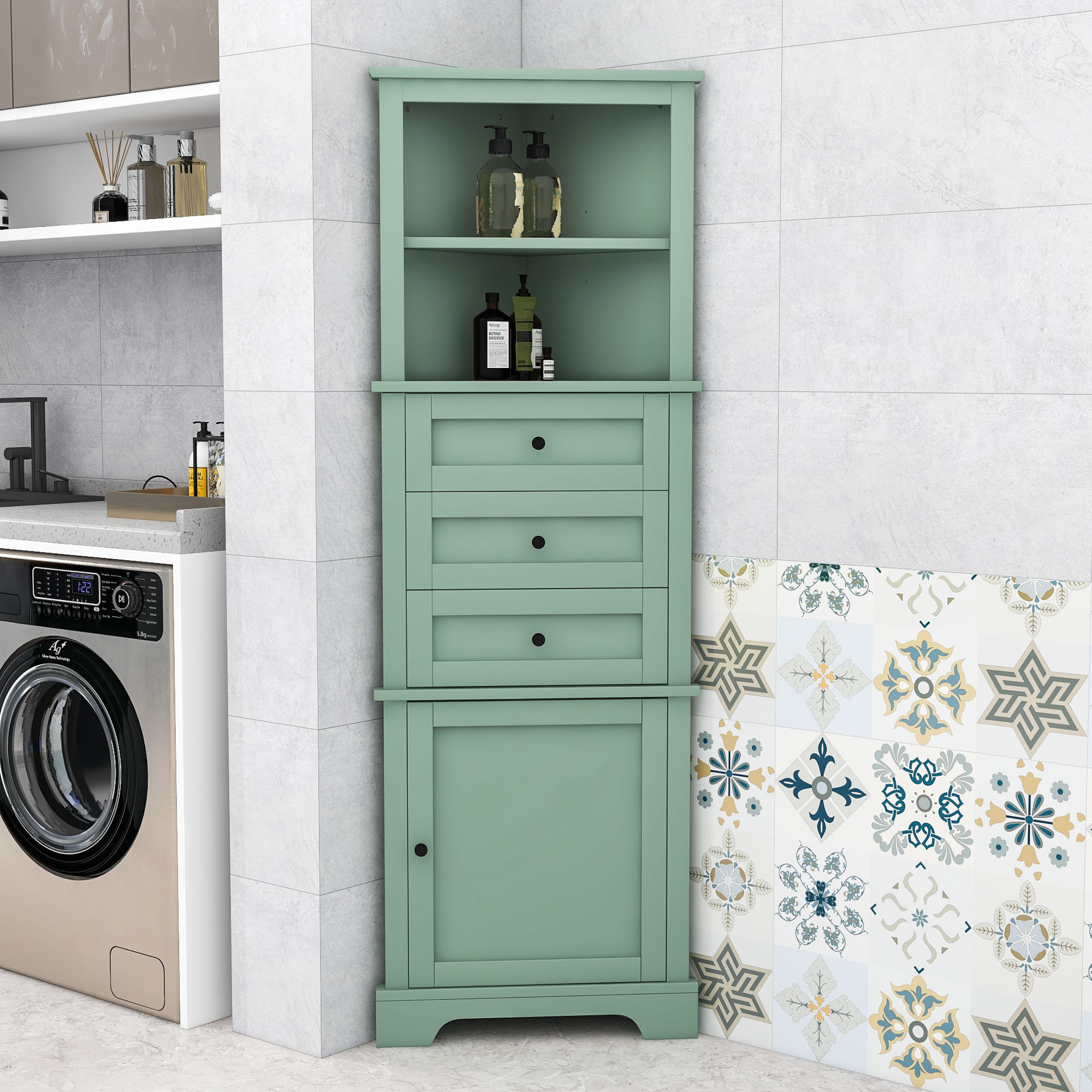 Lark Manor Triangle Bathroom Corner Cabinet with Adjustable Shelves ...