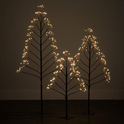 60"H, 47.5"H And 36"H Outdoor Lighted Twig Tree Set; Brown | Birch Lane