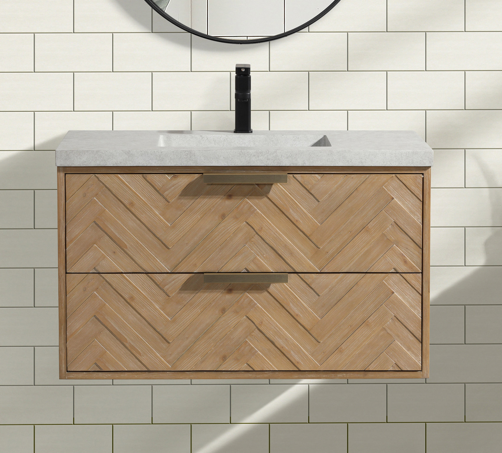 Ari Kitchen & Bath Carlsbad 36" Floating Bathroom Vanity Weathered Fir ...