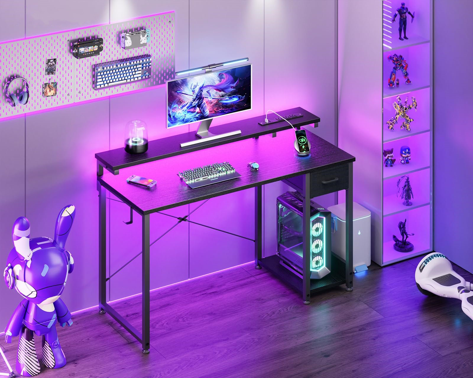 Wrought Studio™ Gaming Desk With LED Lights & Power Outlet, 48 Inch ...