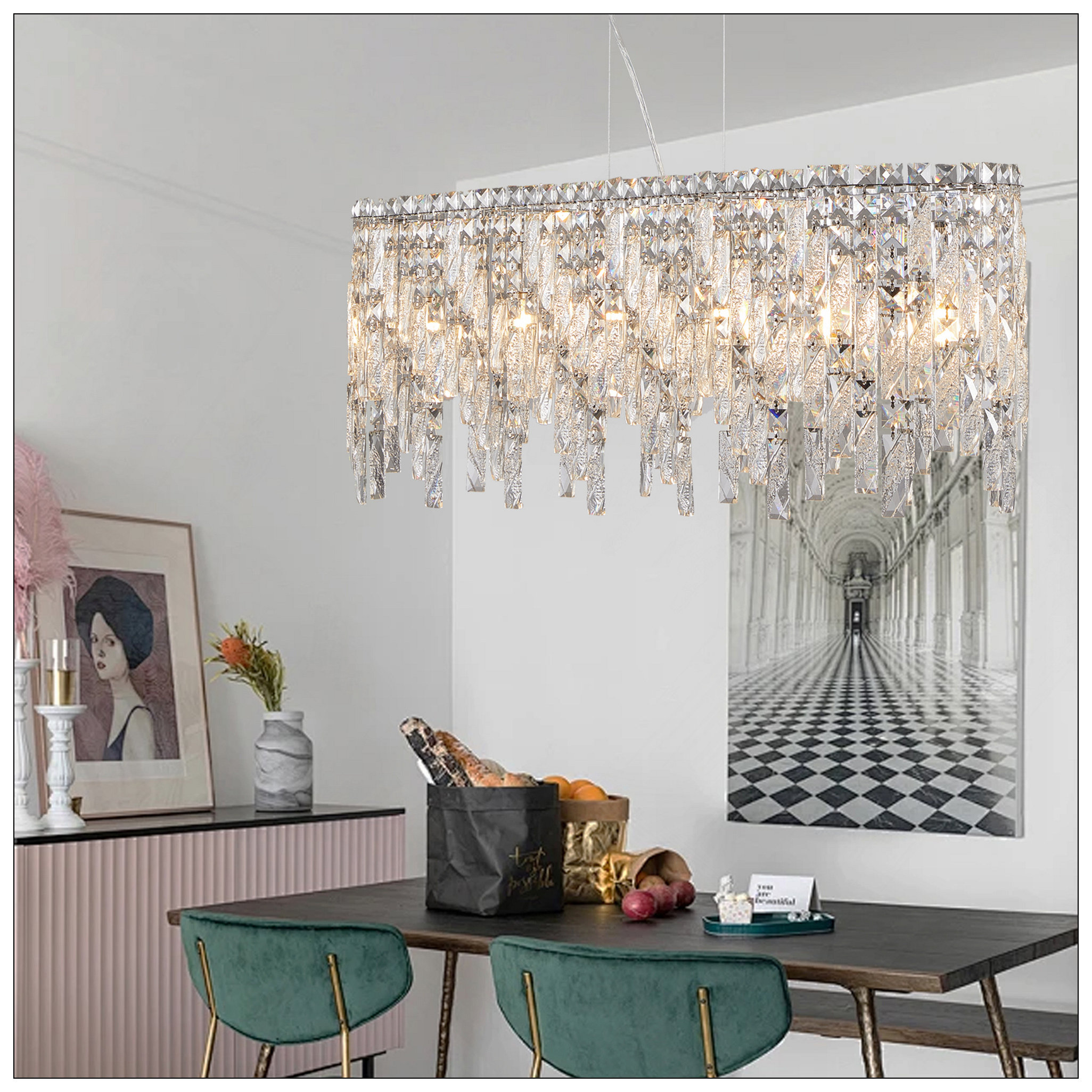 House of Hampton® Elegant Oval Crystal Chandelier, Modern Ceiling Light ...