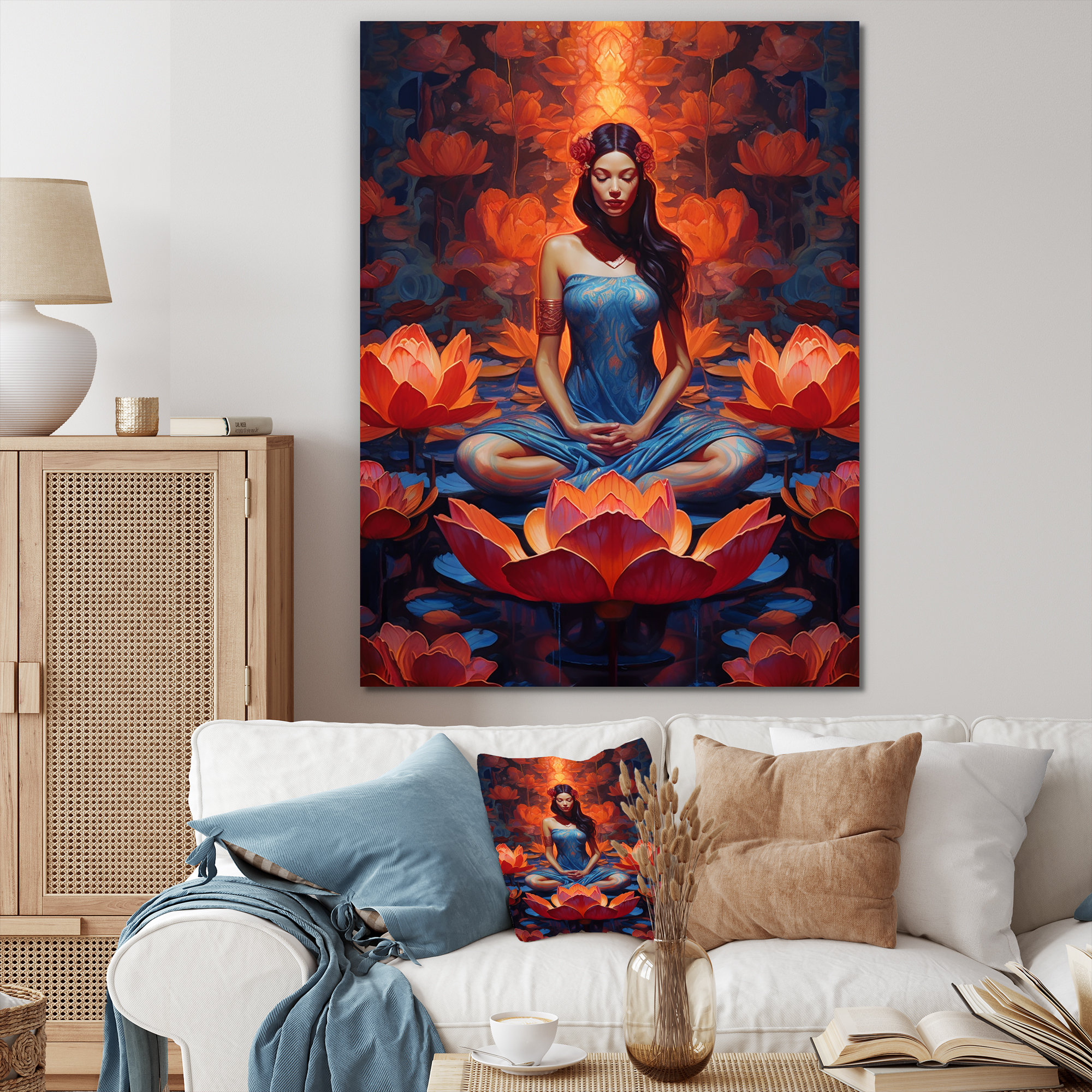 Bungalow Rose Blue Pink Yoga Lotus Flower Yogini Woman I On Canvas ...