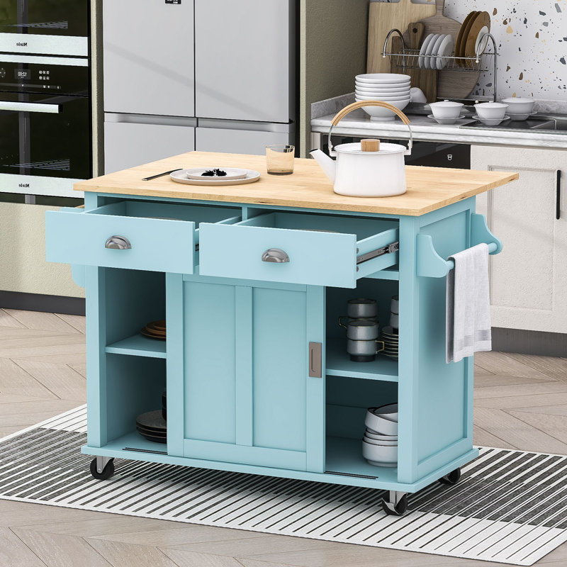 Red Barrel Studio® Yocelin Kitchen Cart with Drop-Leaf Countertop ...