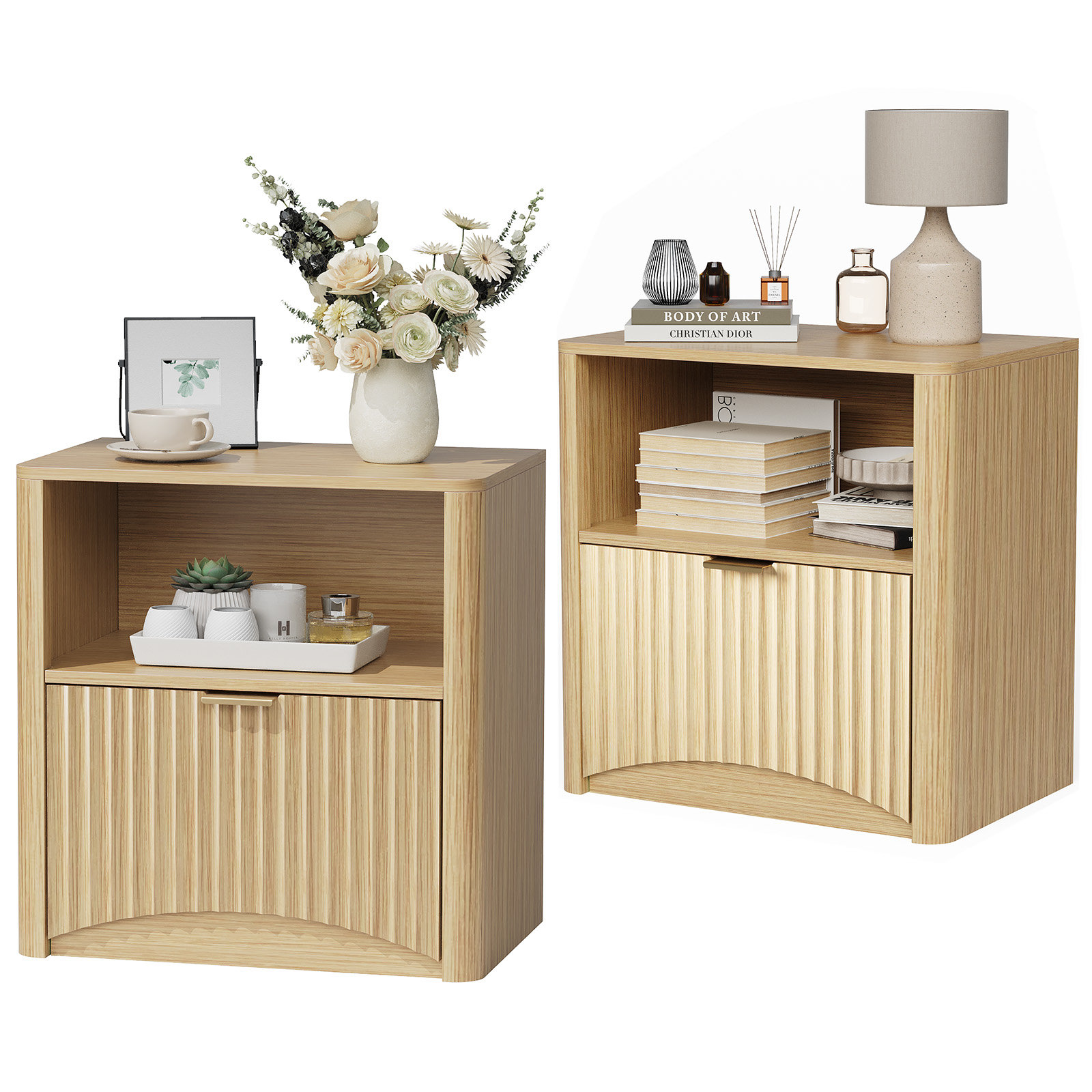 George Oliver Fluted Design 23 Inch Oak Tables – Waterproof Surface ...