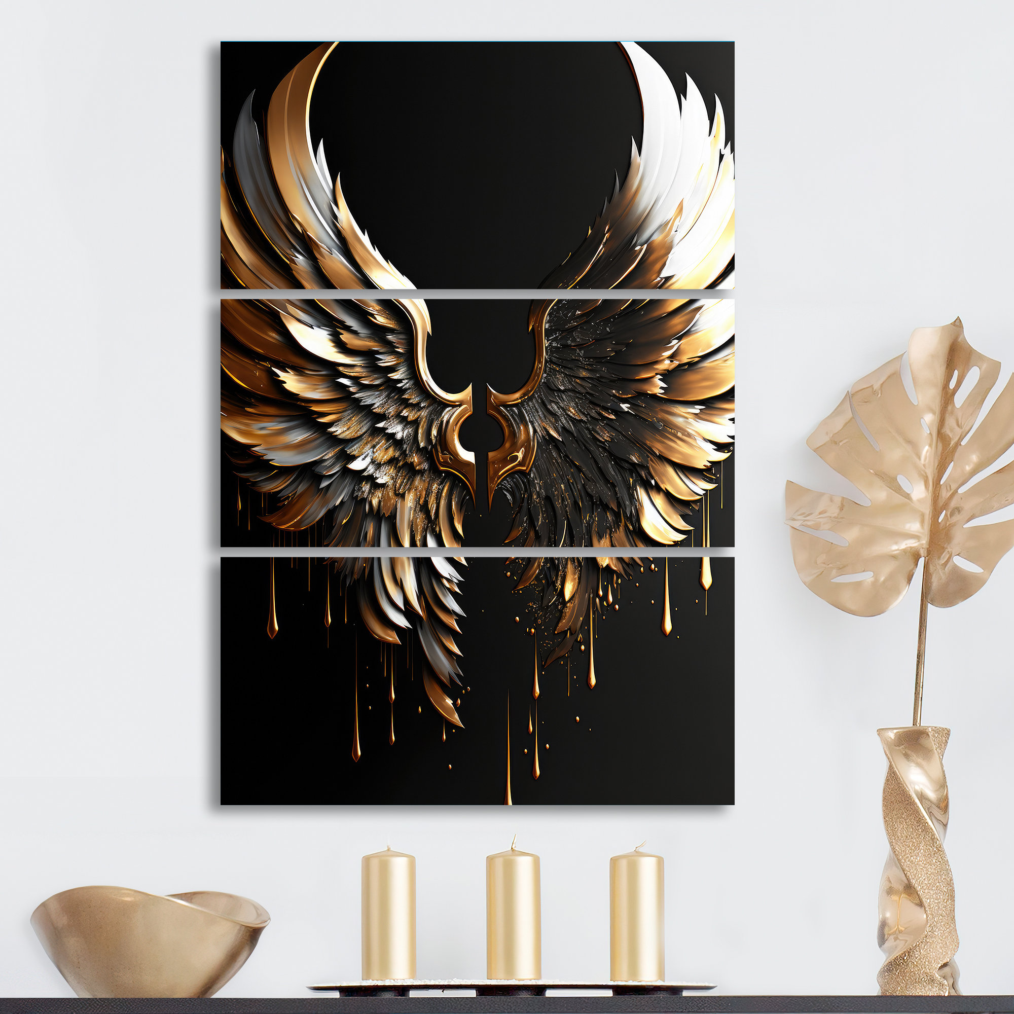 Everly Quinn Charlecia Black Silver And Gold Angel Wings I On Canvas 3 ...