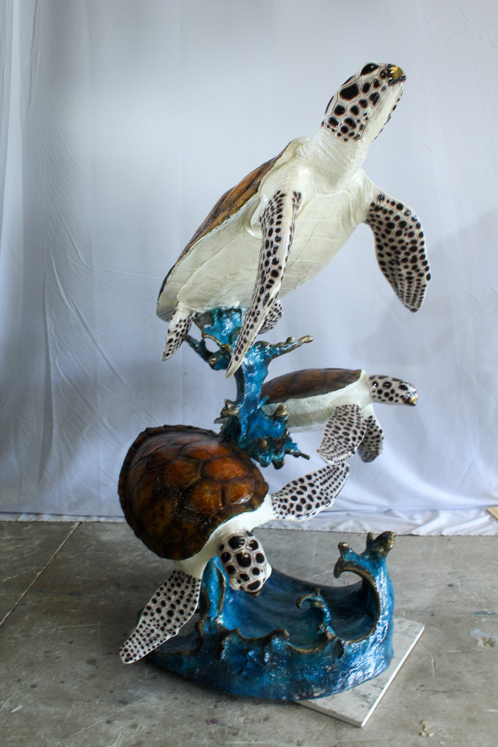 Bayou Breeze Giant Bronze Three Sea Turtles Fountain Statue Coral Base ...