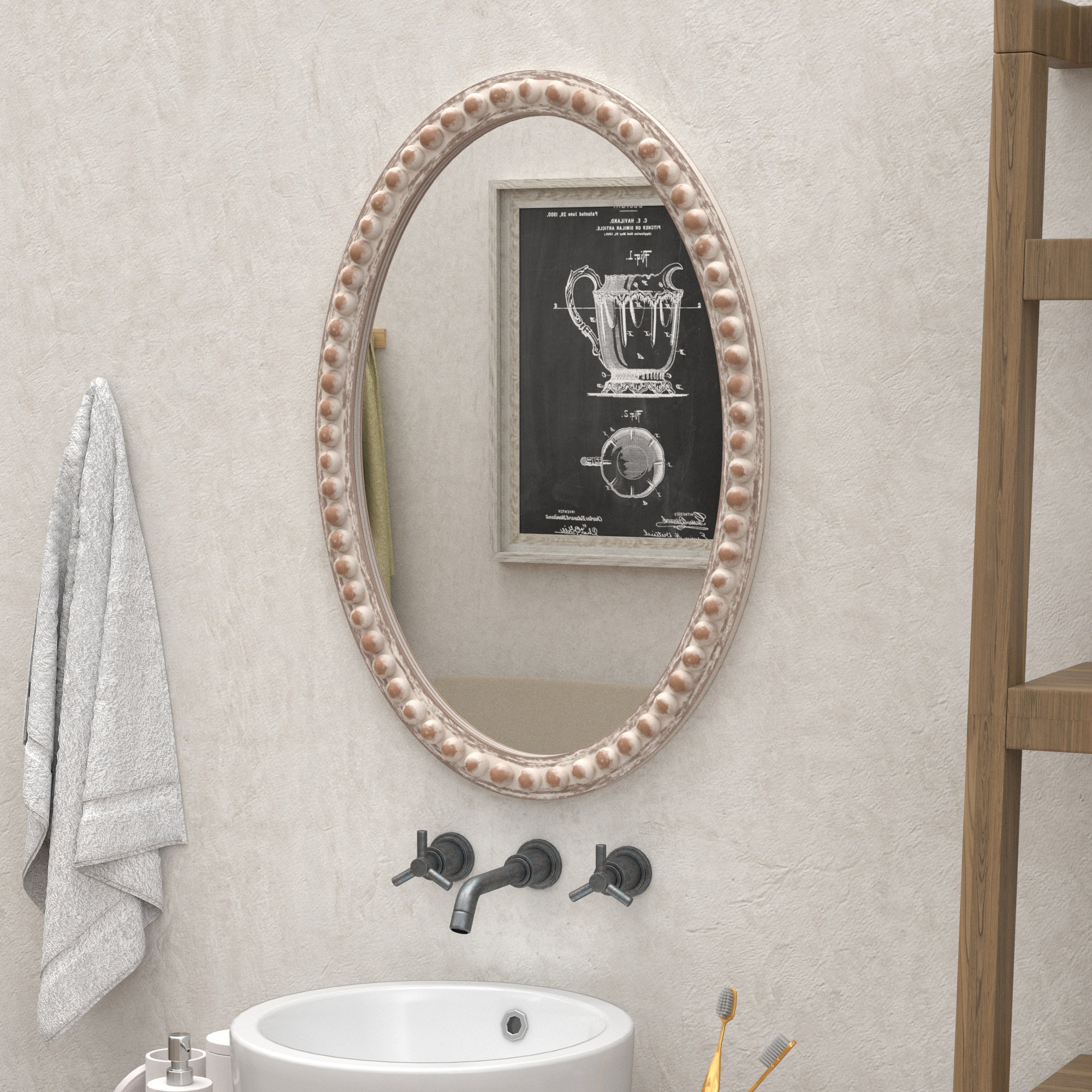 One Allium Way® Aponi Oval Wood Frame Accent Mirror, Rustic Farmhouse ...