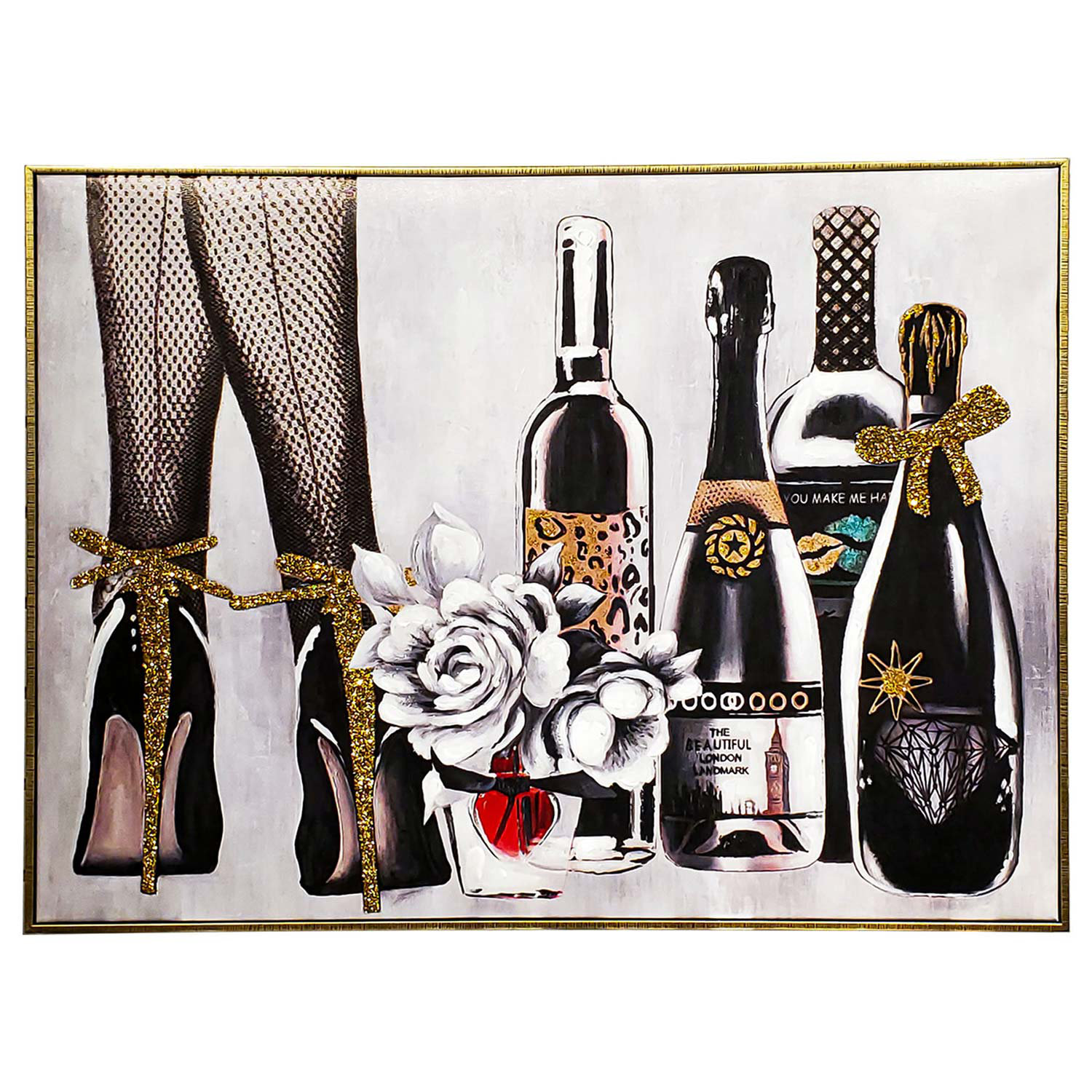 Sparkles Home Champagne & Heels 3D Rhinestone Canvas Wall Art - 36x48 ...