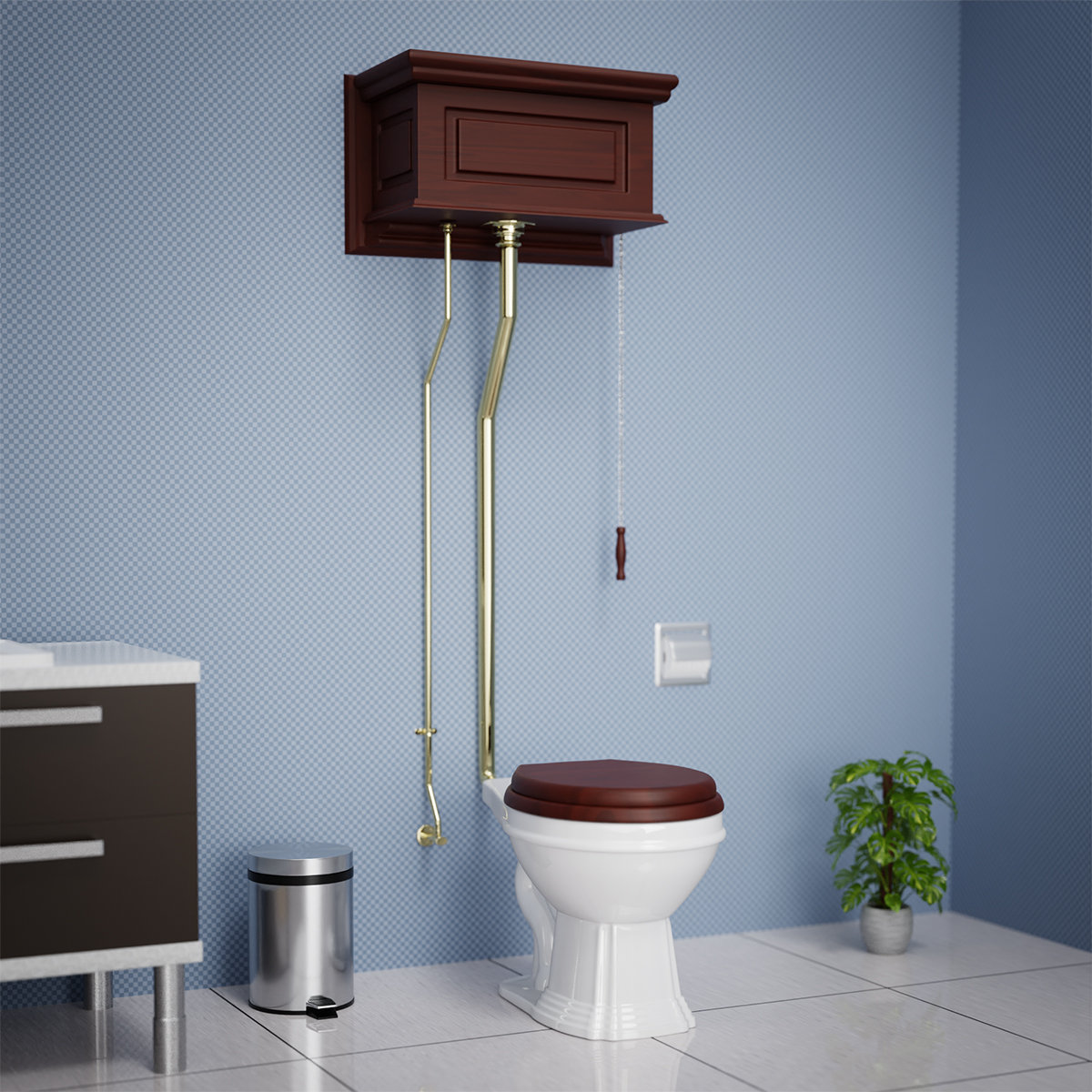 The Renovators Supply Inc. High Tank Pull Chain Toilet With Round Bowl ...