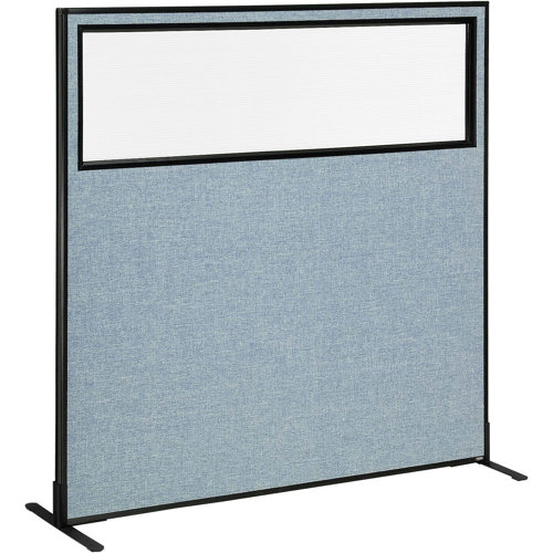Interion Freestanding Gray Office Partition Panel With Partial Window ...