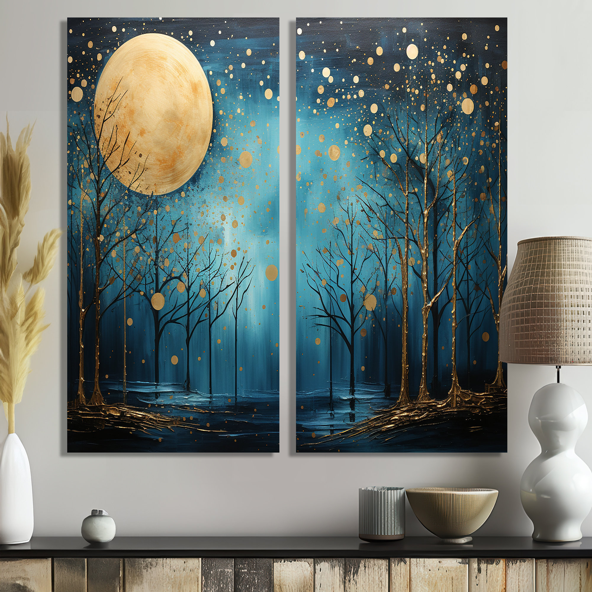 Lark Manor™ Azure Ascension Moonlight Forest - Moon Large Canvas Prints ...