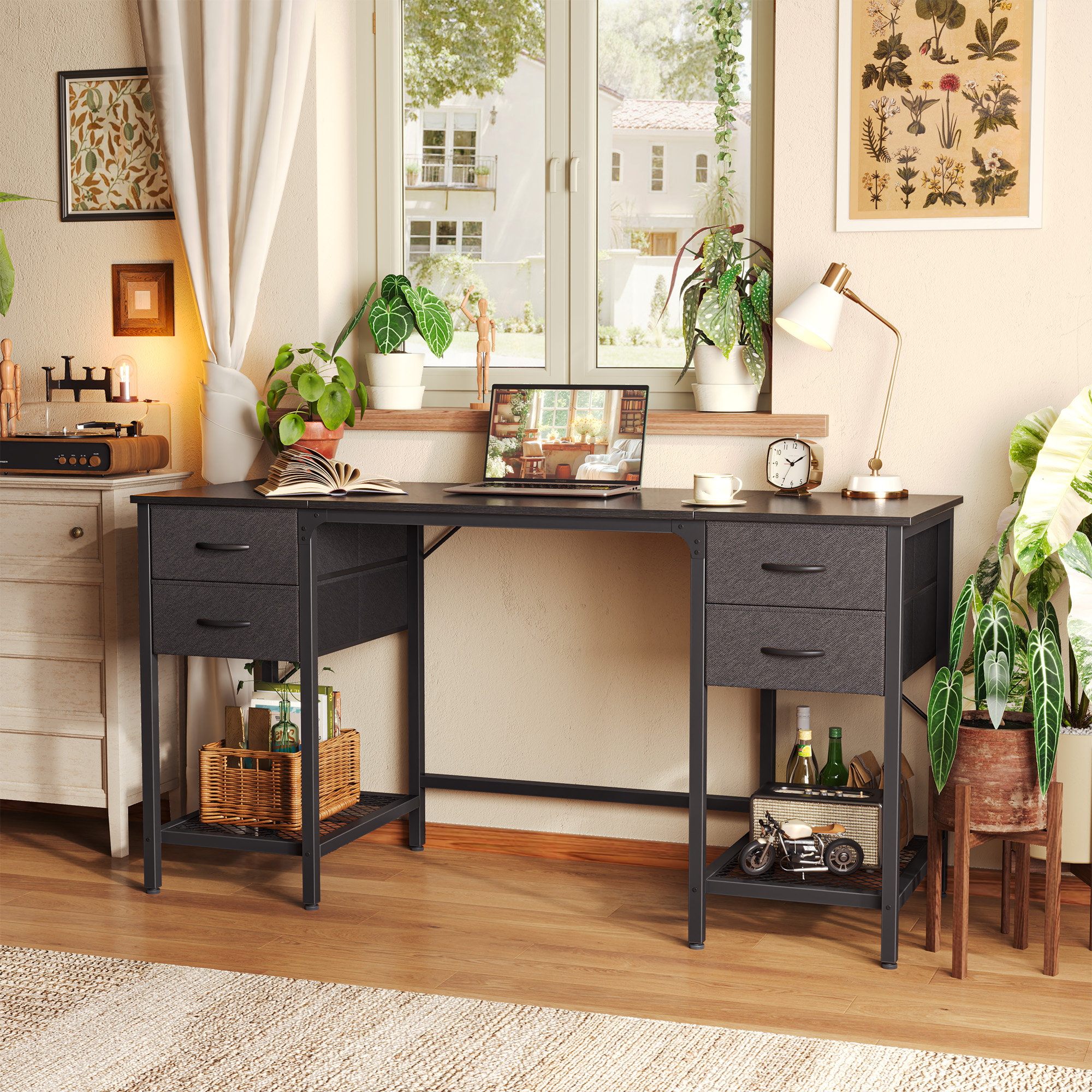 17 Stories Keldrick Computer Desk with Drawers, Corner Desk, Home ...