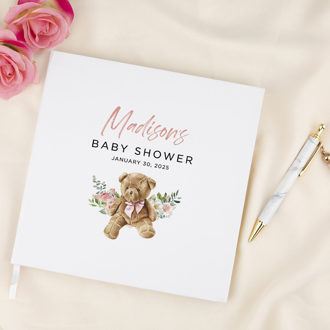 Koyal Wholesale Custom Baby Shower Guestbook With Gold Accents, Teddy ...