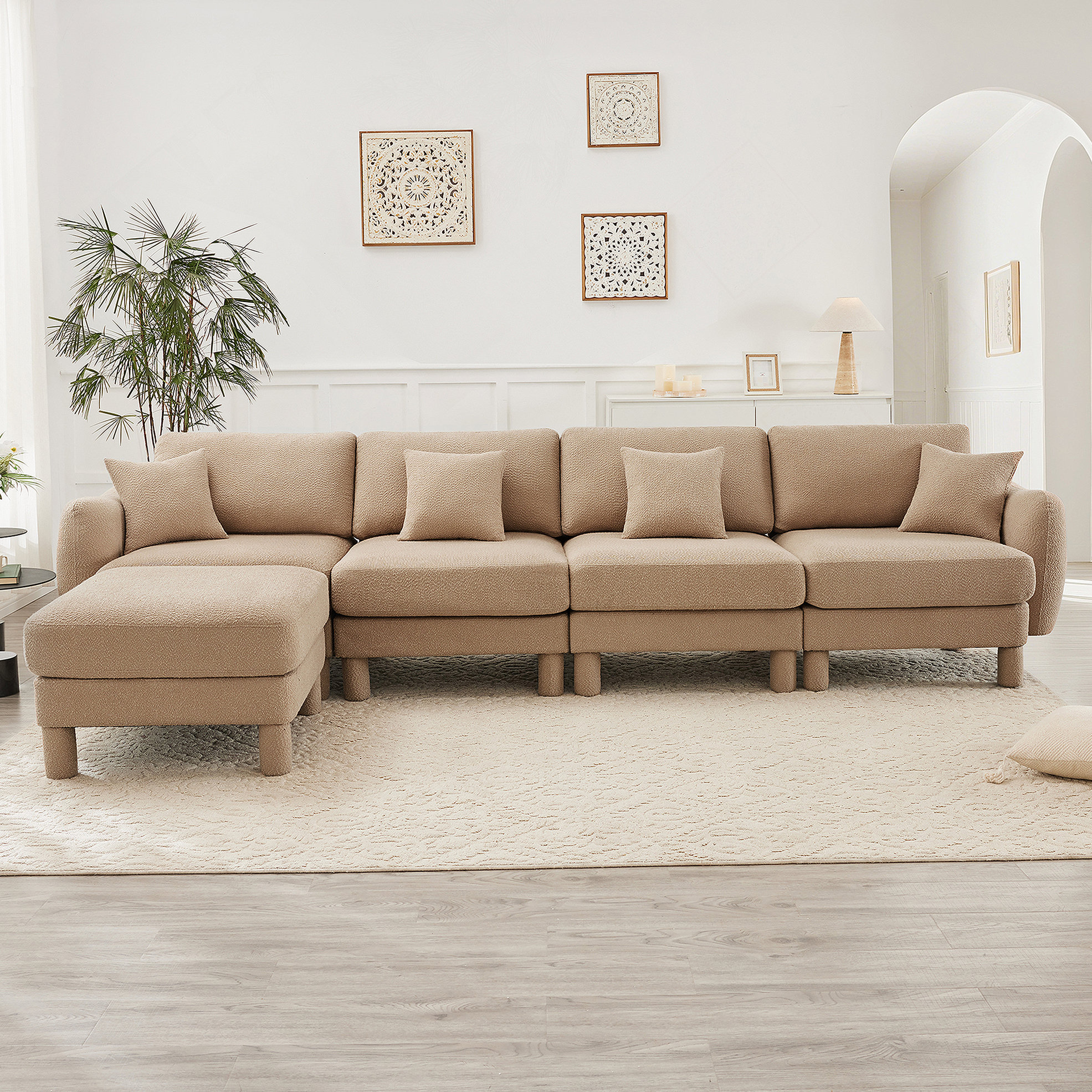 Latitude Run® Boucle Fabric Convertible L Shape Sectional 4 - Seater ...