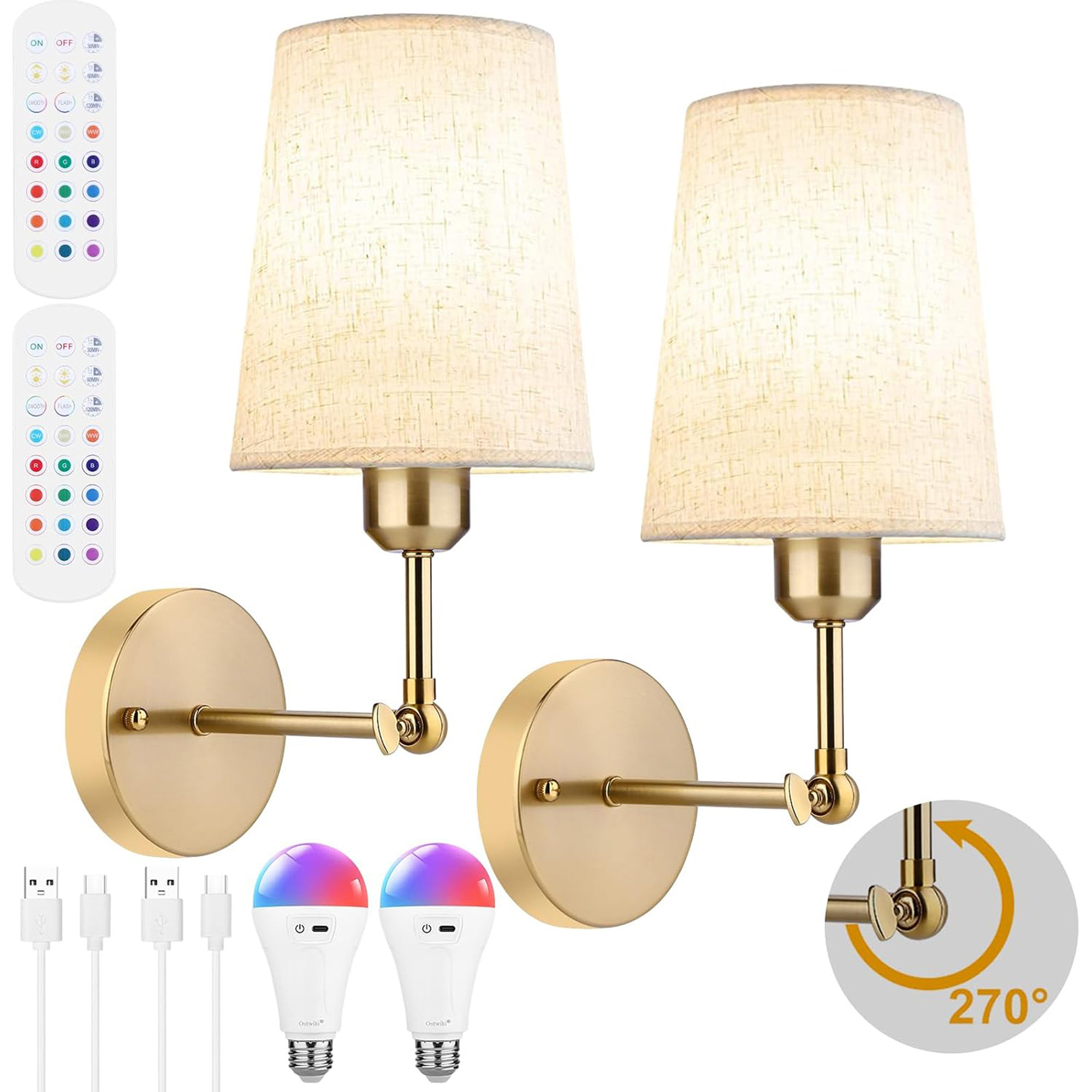 Latitude Run® Battery Operated Wall Sconce Set Of Two,Modern ...
