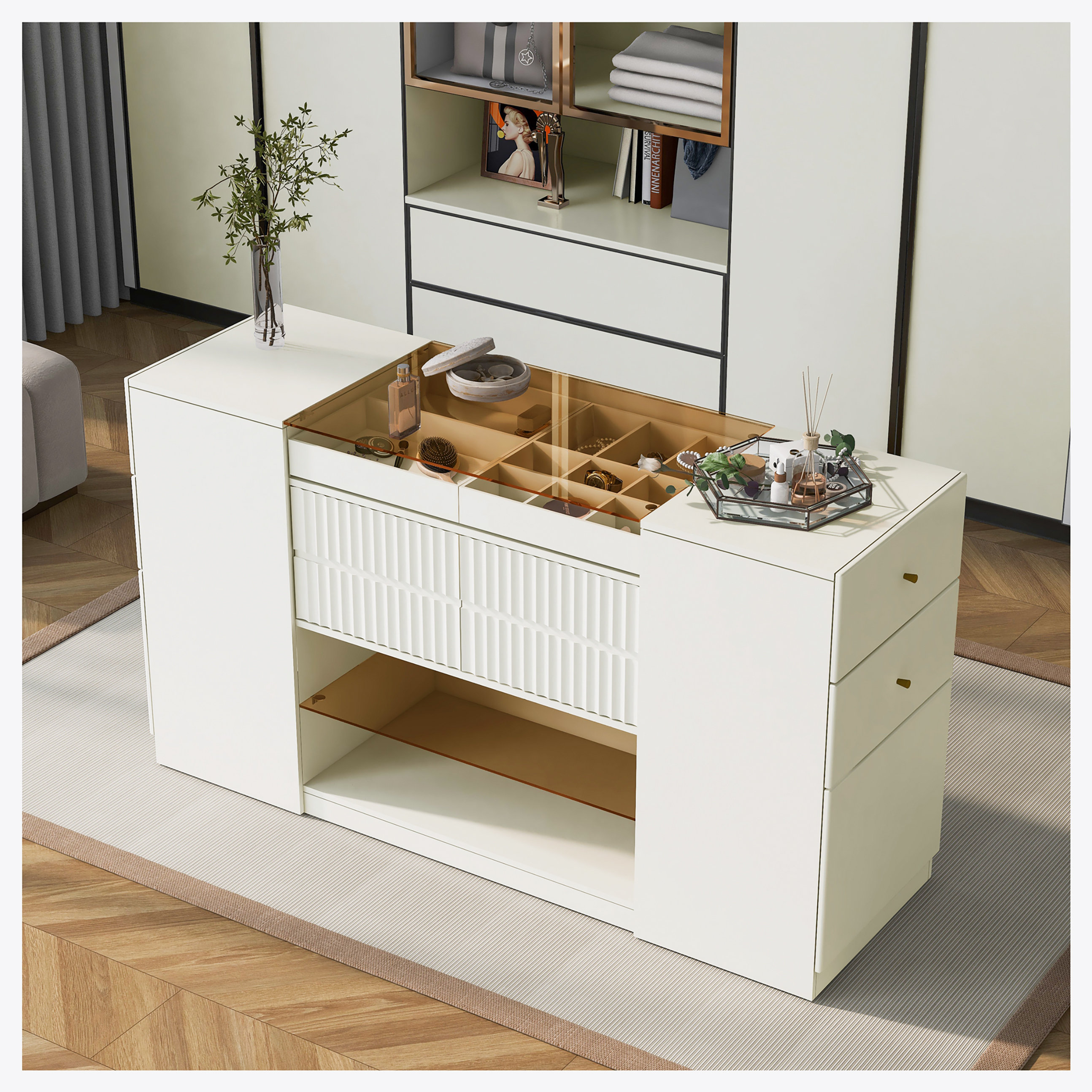 Latitude Run® Modern Luxury Multi-Functional Island Vanity Dresser and Storage Cabinet | Wayfair