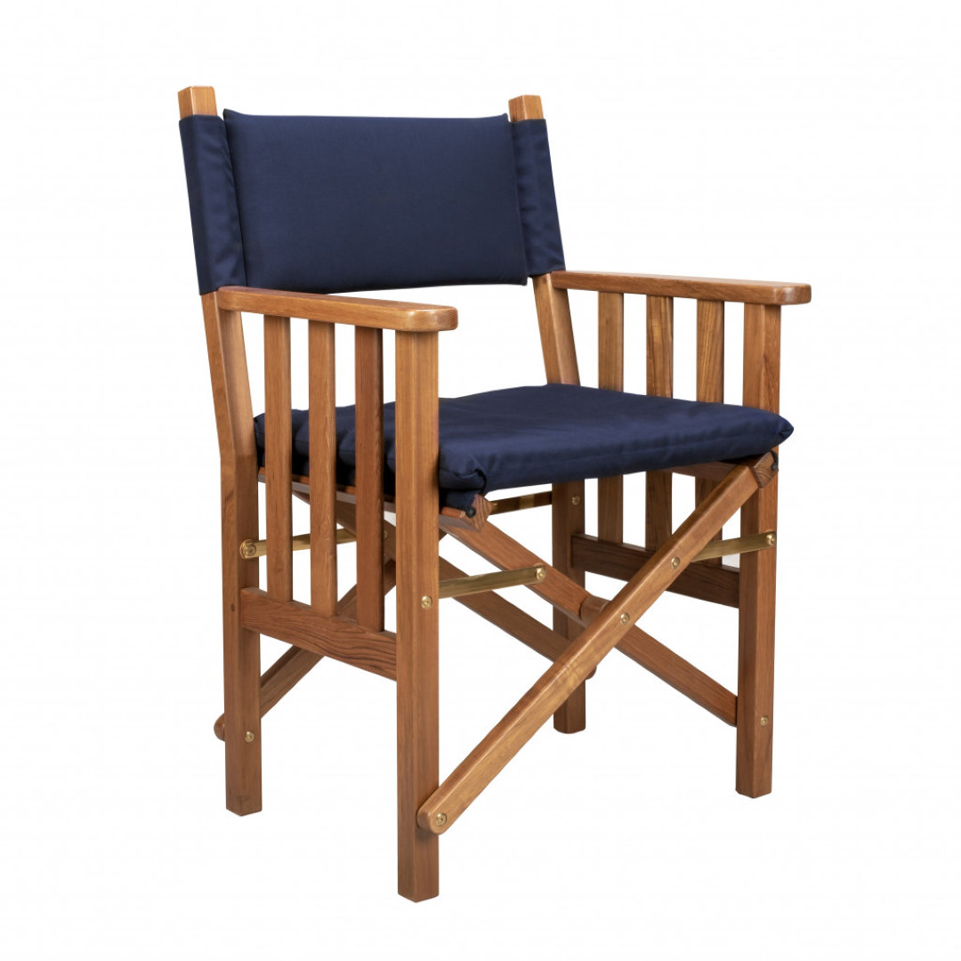 Lux Comfort Navy Blue And Brown Solid Wood Director Chair With Cushion ...