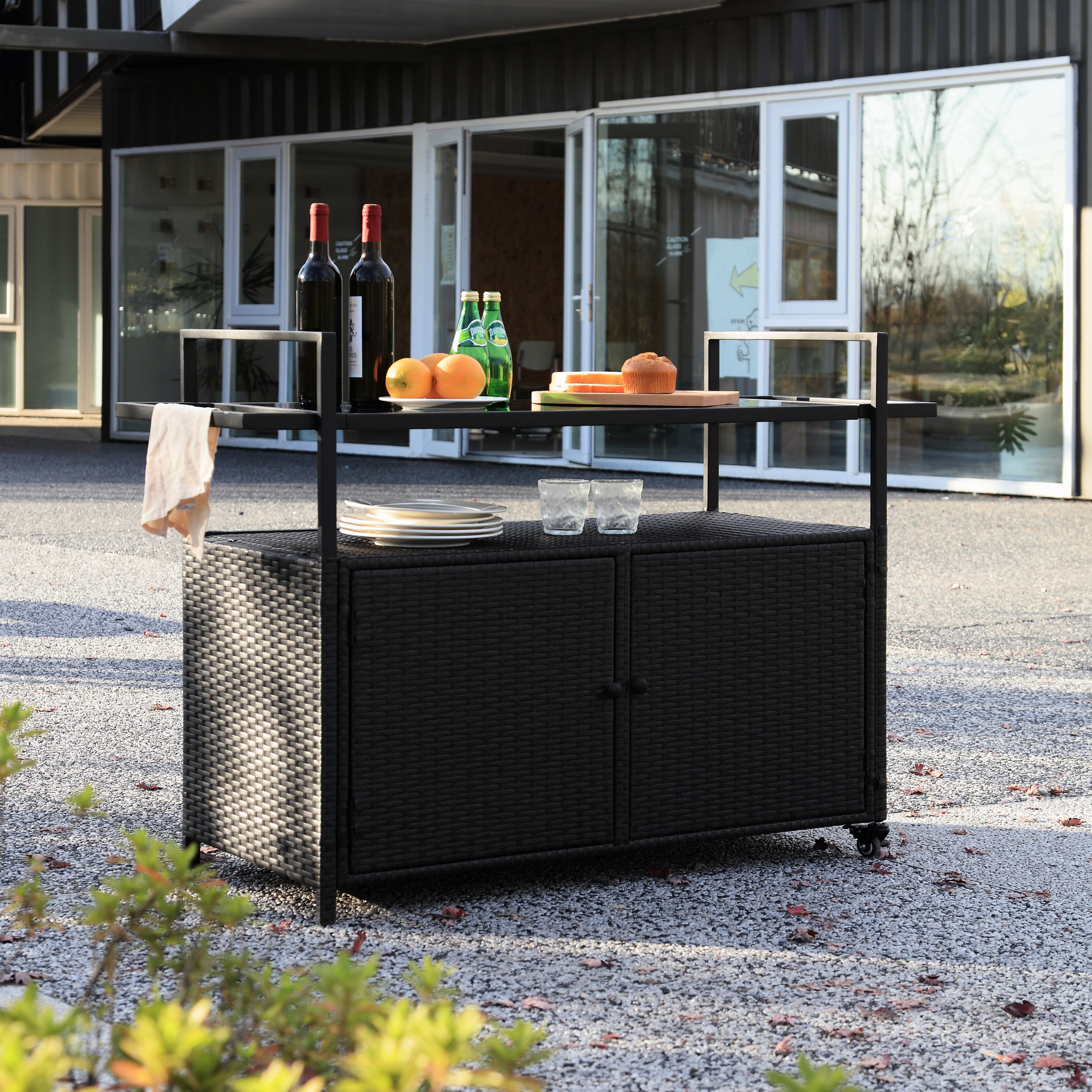 Ebern Designs Versatile Poolside Drink Storage Cart - Black, With Glass ...