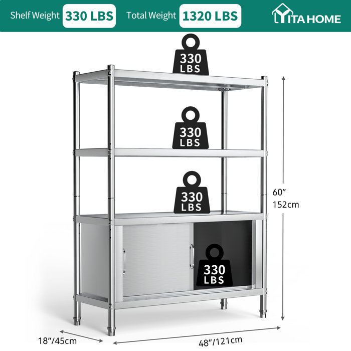 Rebrilliant 48'' W Stainless Steel Shelving Unit | Wayfair