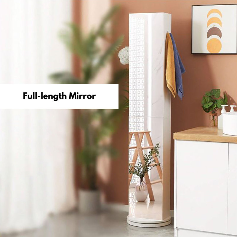 Evideco Rotating Bathroom Storage Cabinet with Full-Length Mirror, 360 ...