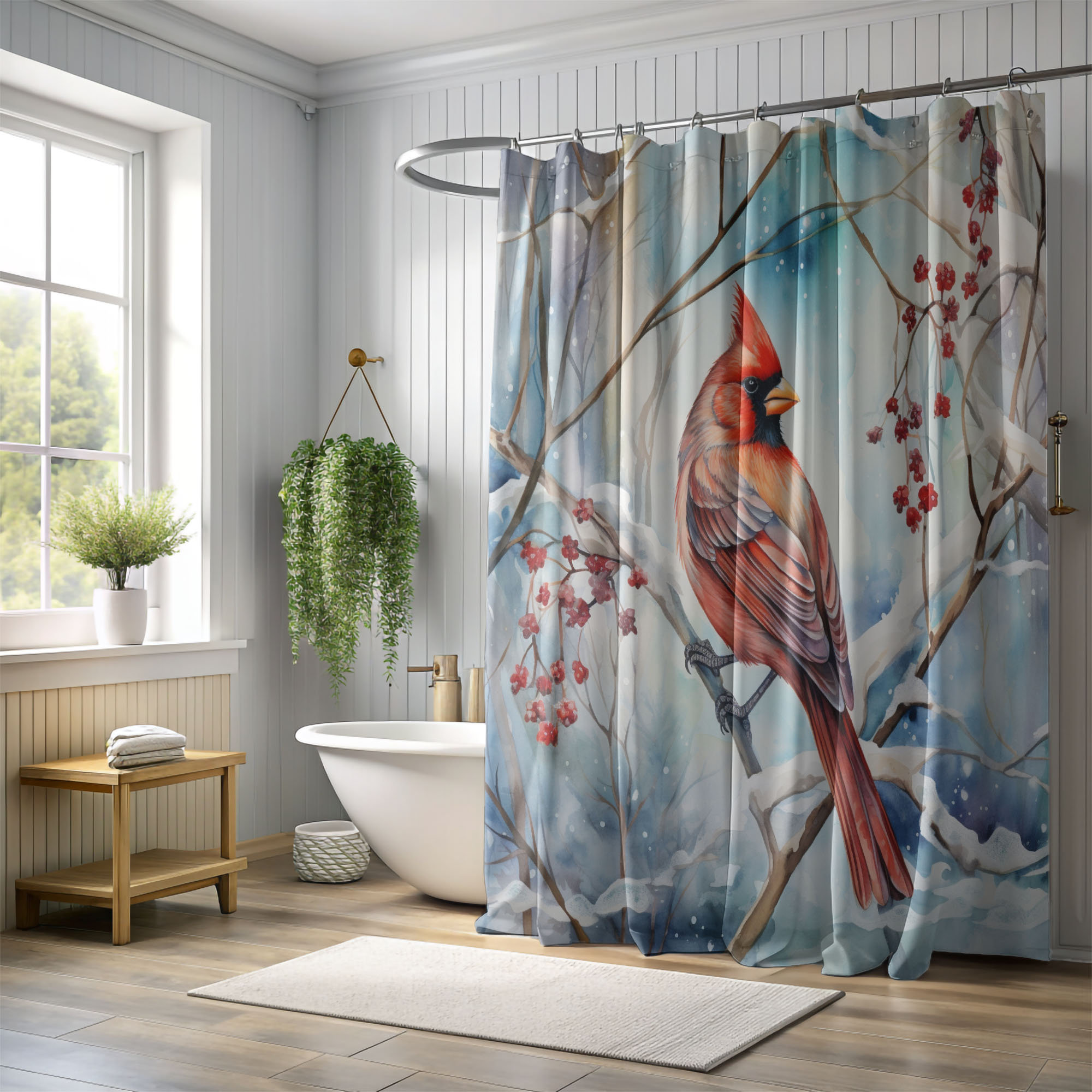 East Urban Home Winter Cardinals Art - 1 Piece Standard Shower Curtain ...