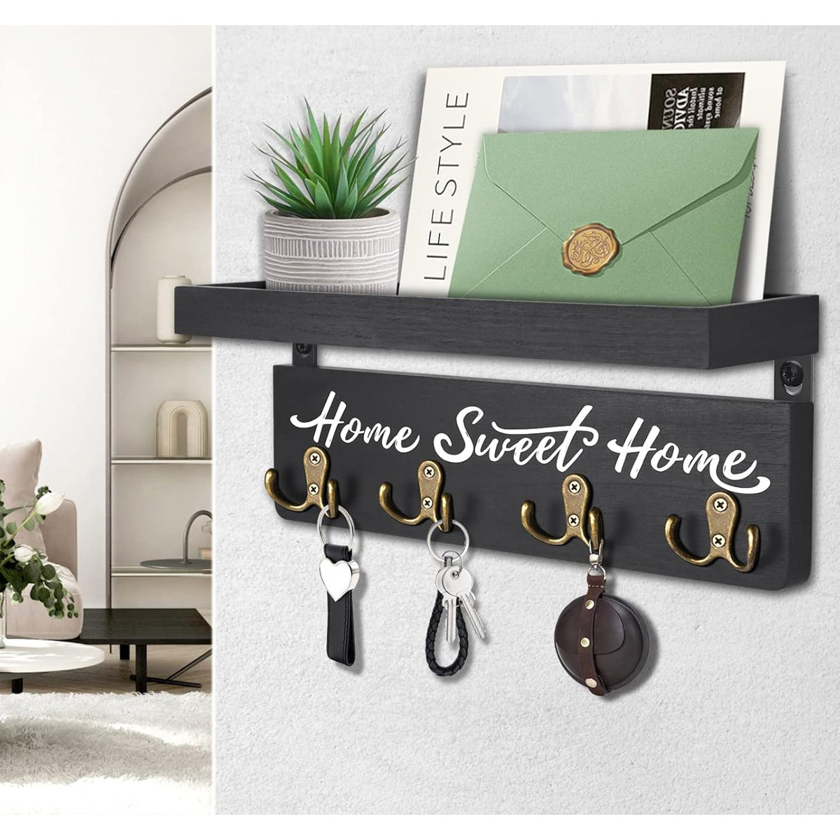 August Grove® Key Holder For Wall Decorative, Rustic Wooden Key Hanger ...