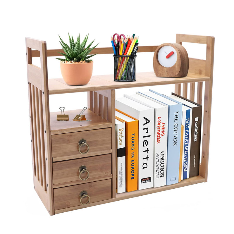 Loon Peak Desktop Book Organizer Storage Rack for Desk with 3 Drawers ...