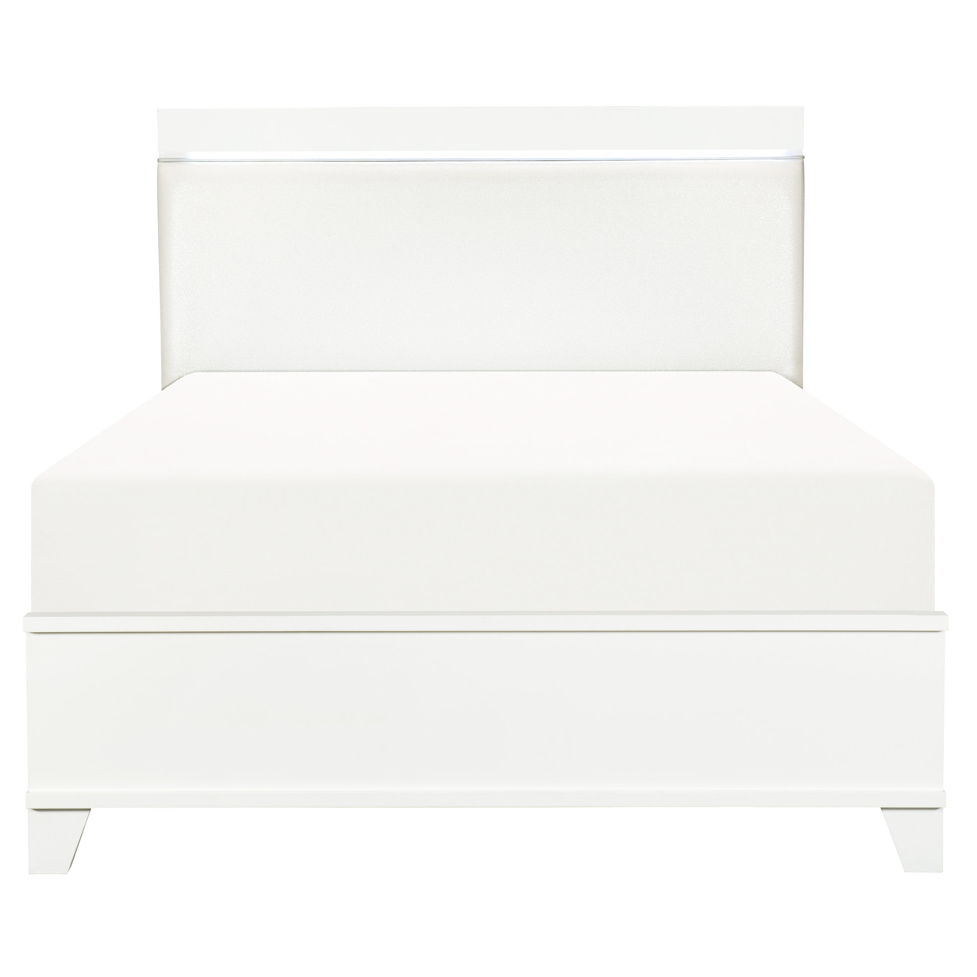 Everly Quinn Wooden Bed With White High Gloss And Led Illuminated ...