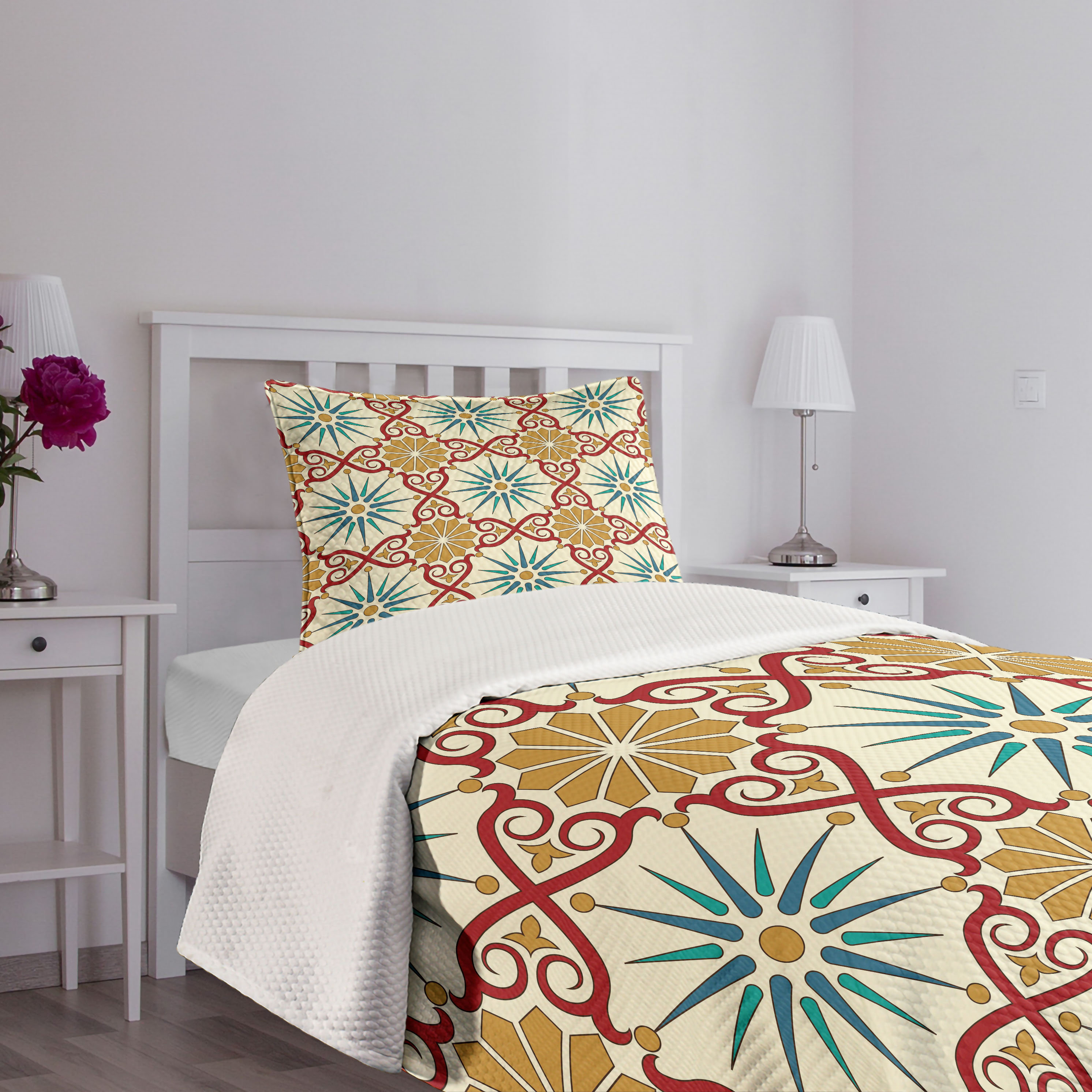 Ambesonne Classic Bedspread Set Geometric Forms Mustard Beige | Wayfair