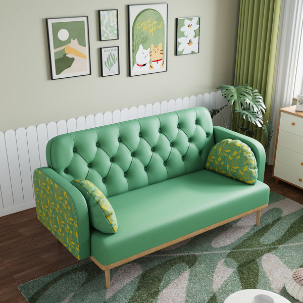 Everly Quinn Green Loveseat Sofa With Tulip Pattern Modern Upholstered ...