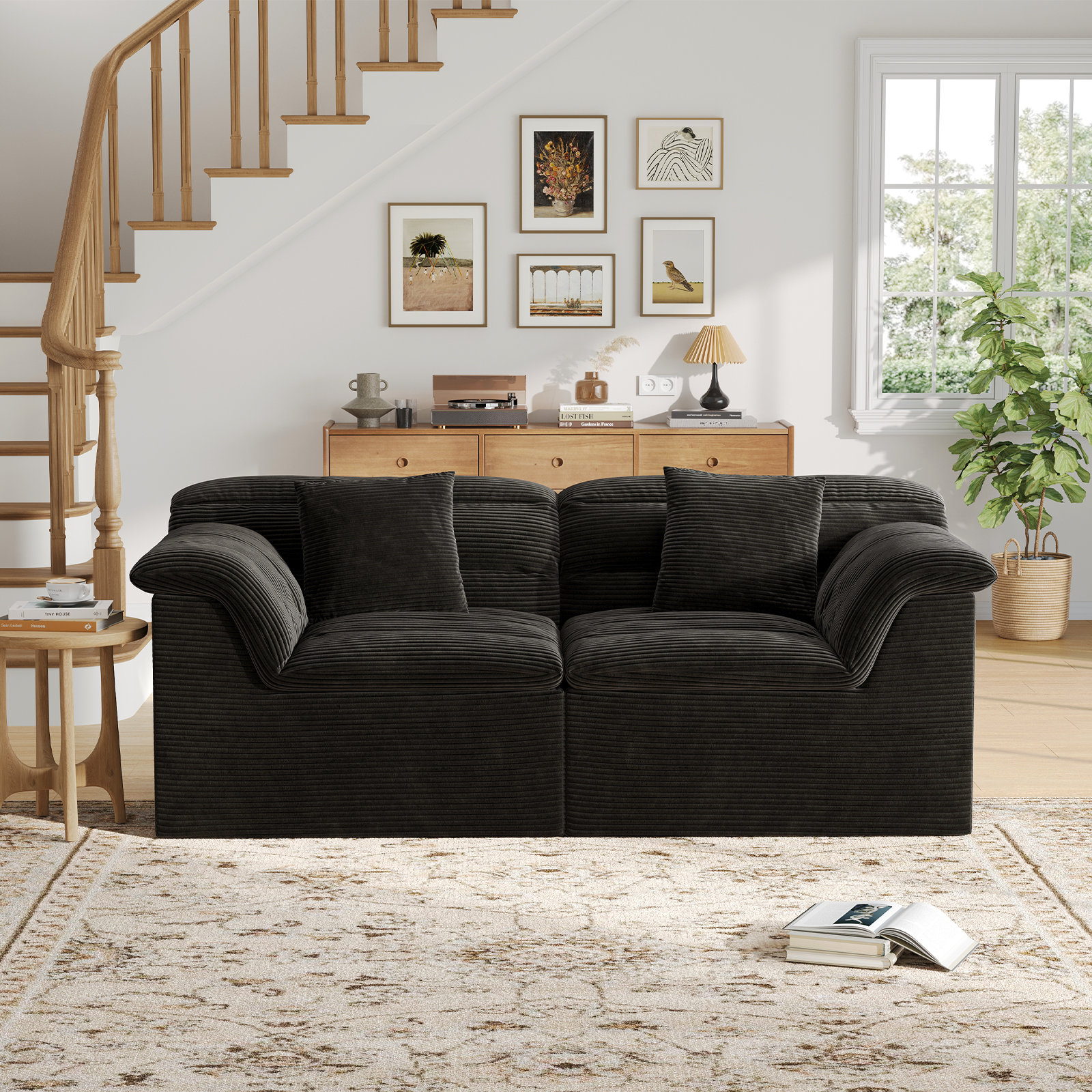Wrought Studio™ Corduroy Modular Cloud Sofa, Modern Upholstered Couch ...