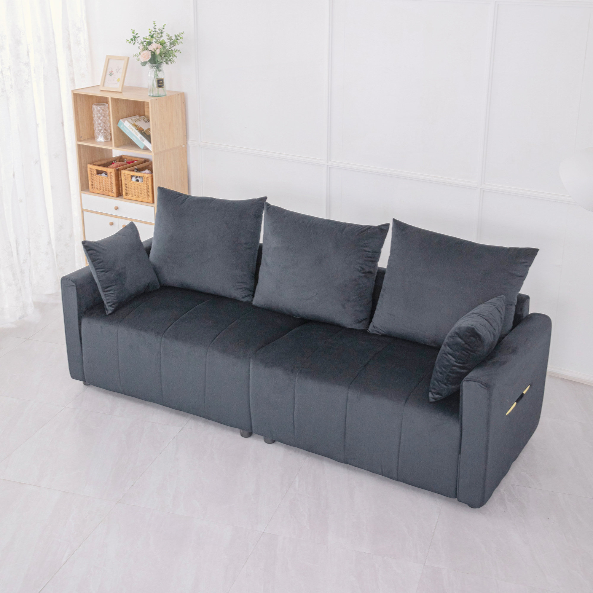 Latitude Run® Velvet Modern 2-Seater Sofa, Two-Tone Sectional Couch ...