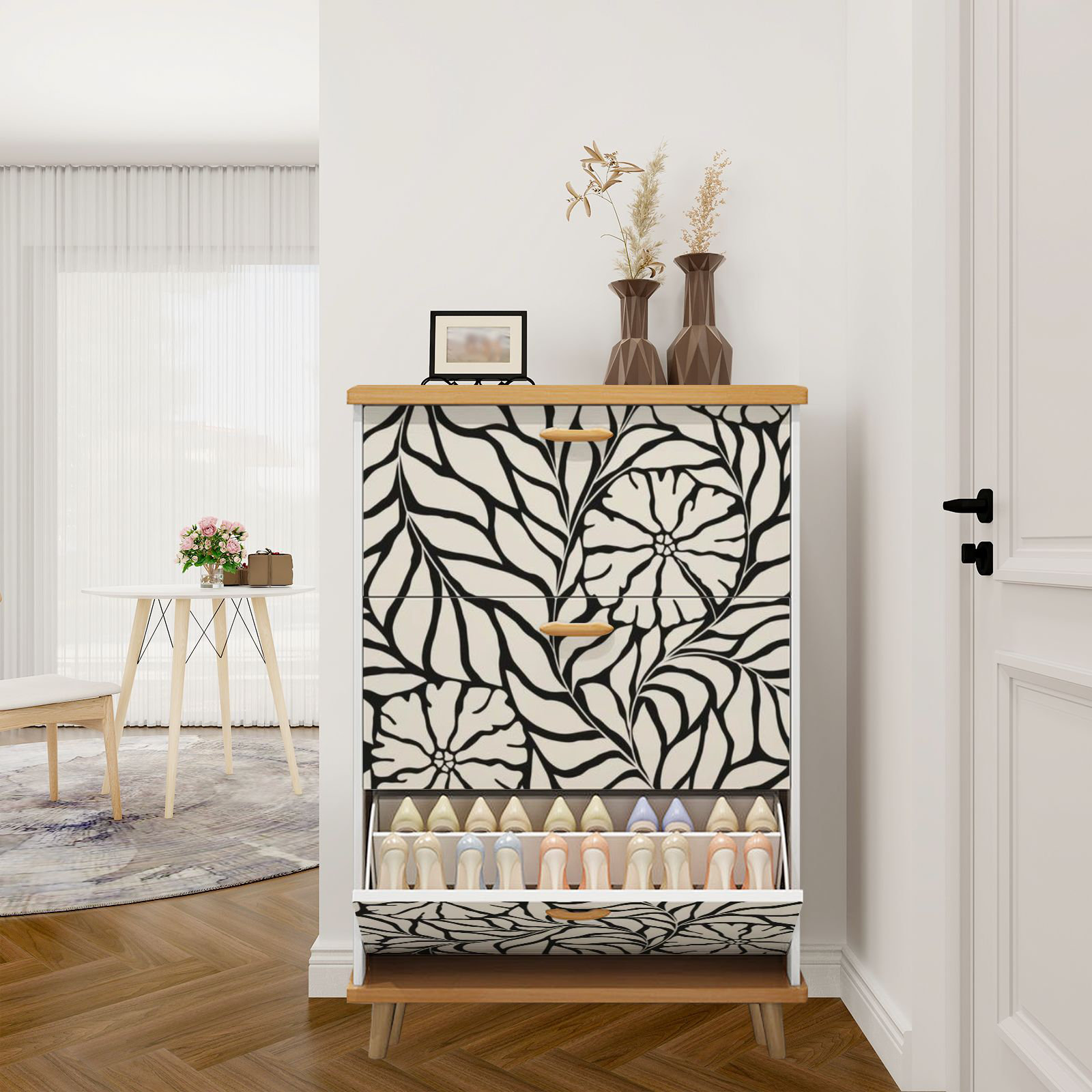 East Urban Home Shoe Storage Cabinet with 3 Flip Drawers for Seamless ...