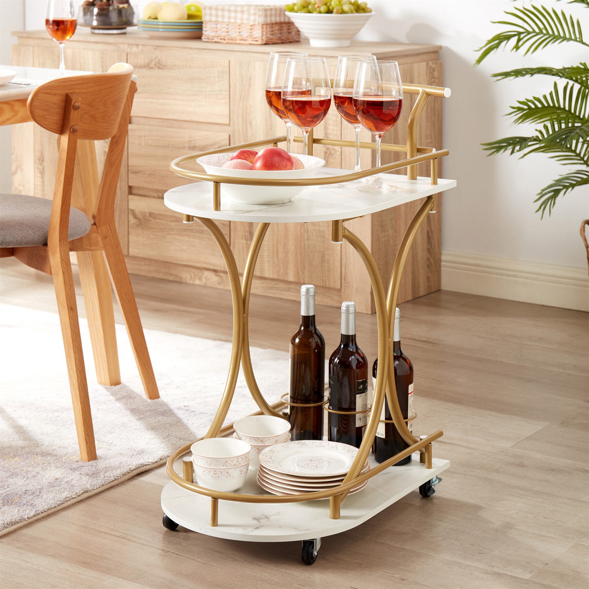 Red Barrel Studio® Lanceton Kitchen Island,with Wine Rack and Glass ...